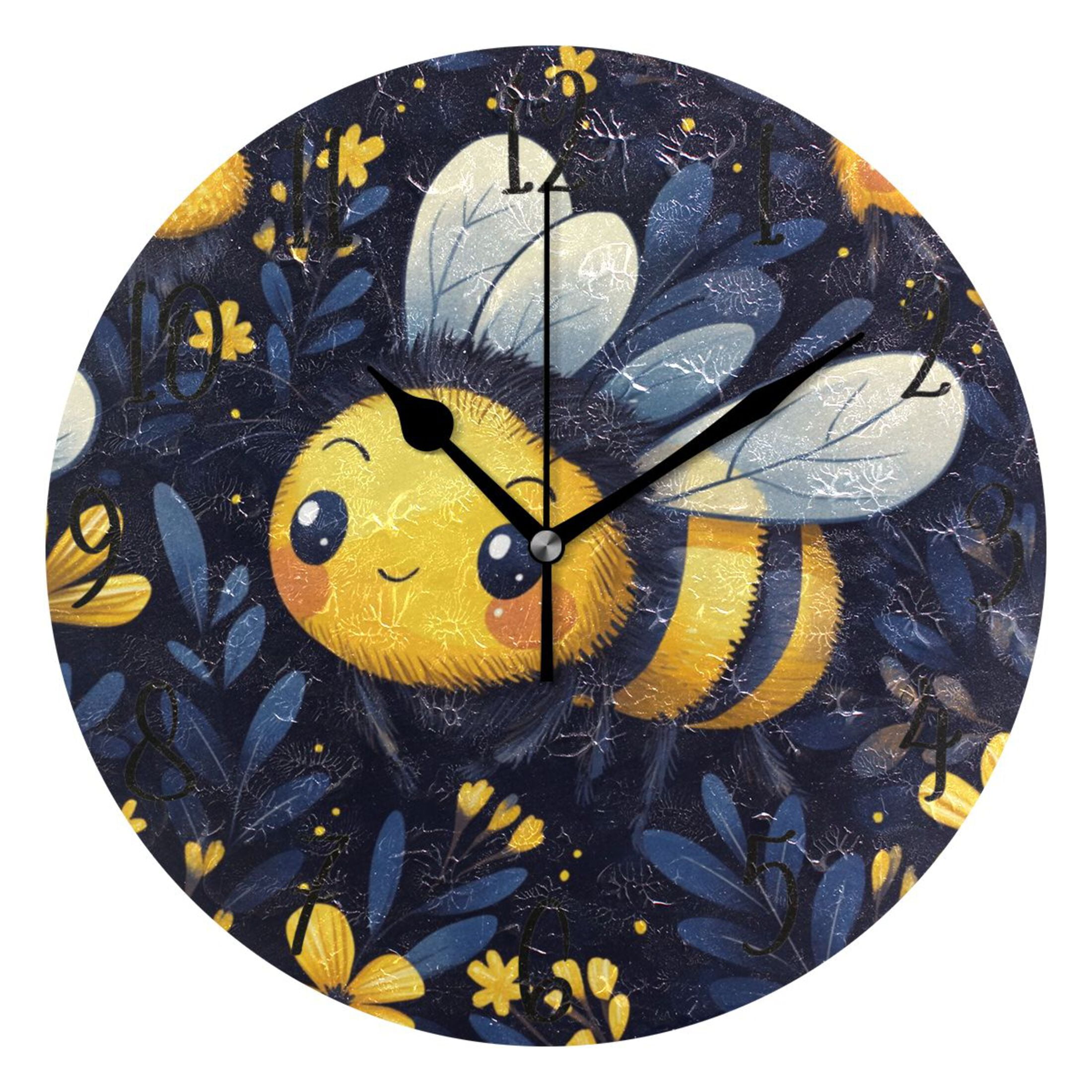 WOBOGO Cute Cartoon Bumble Bee Pattern Wall Clock 10in Silent Mechanism ...