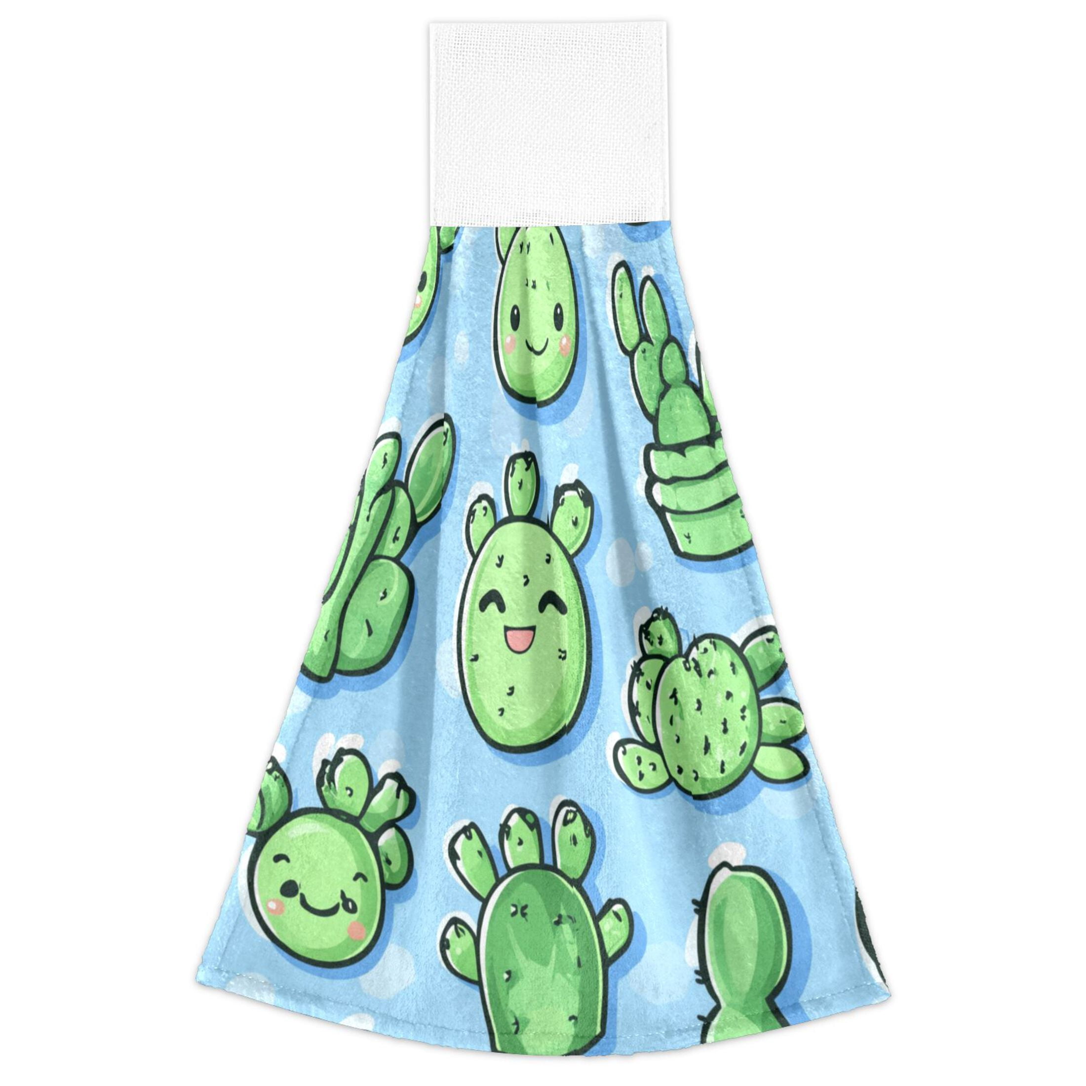WOBOGO Cute Cartoon Cactus on Blue Background Hand Towel Set of 2 ...