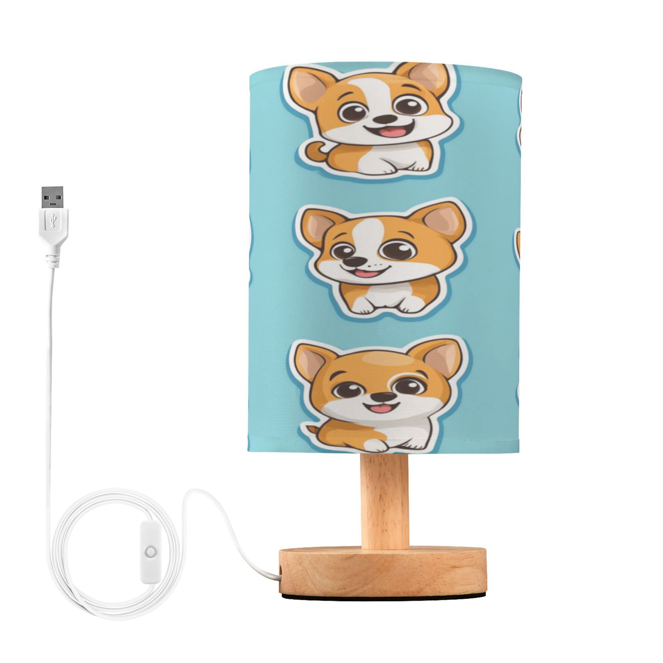 WOBOGO Cute Cartoon Dog Bedroom Table Lamp USB Power Connector Wooden ...