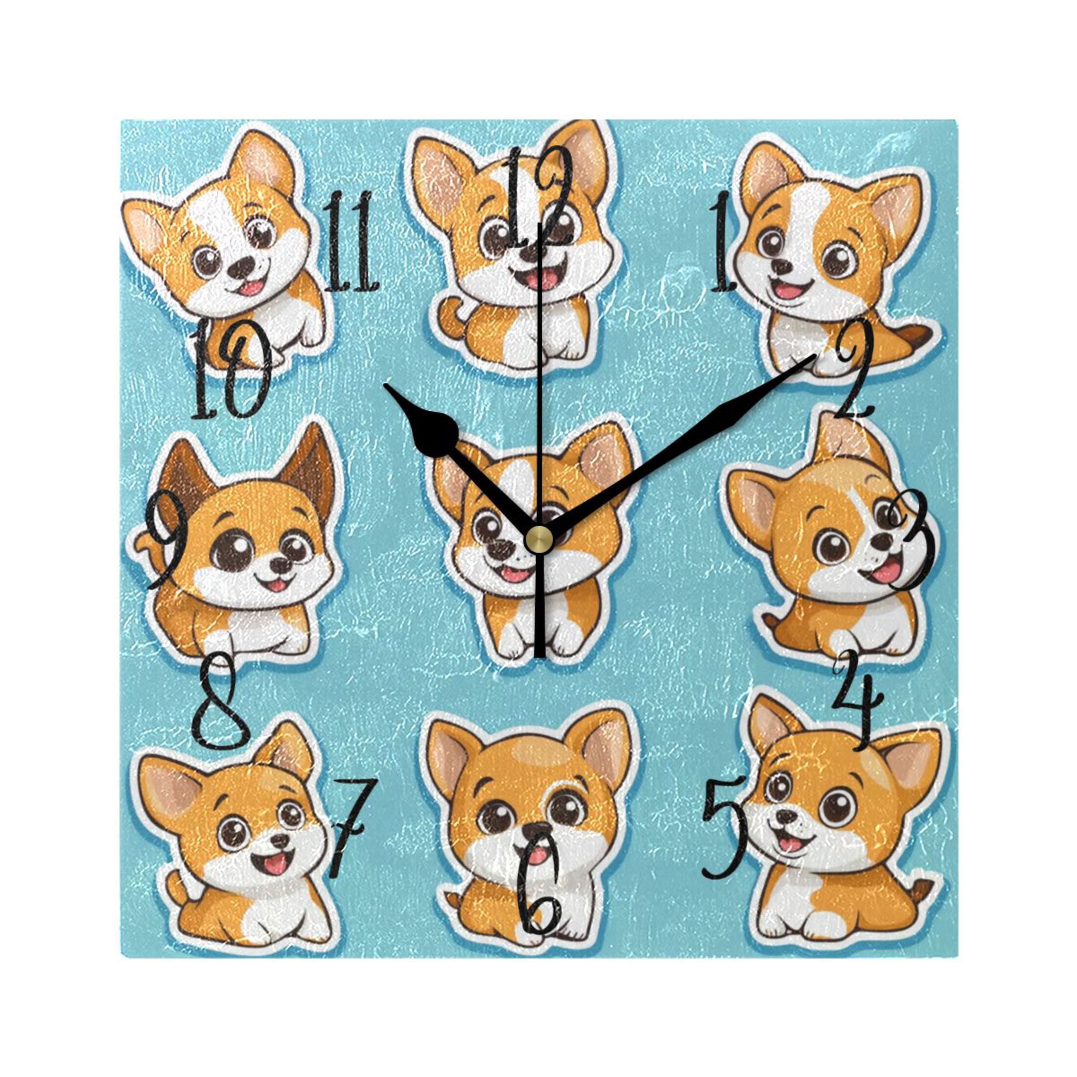 WOBOGO Cute Cartoon Dog Wall Clock 7.78 Inch Battery Operated Silent ...