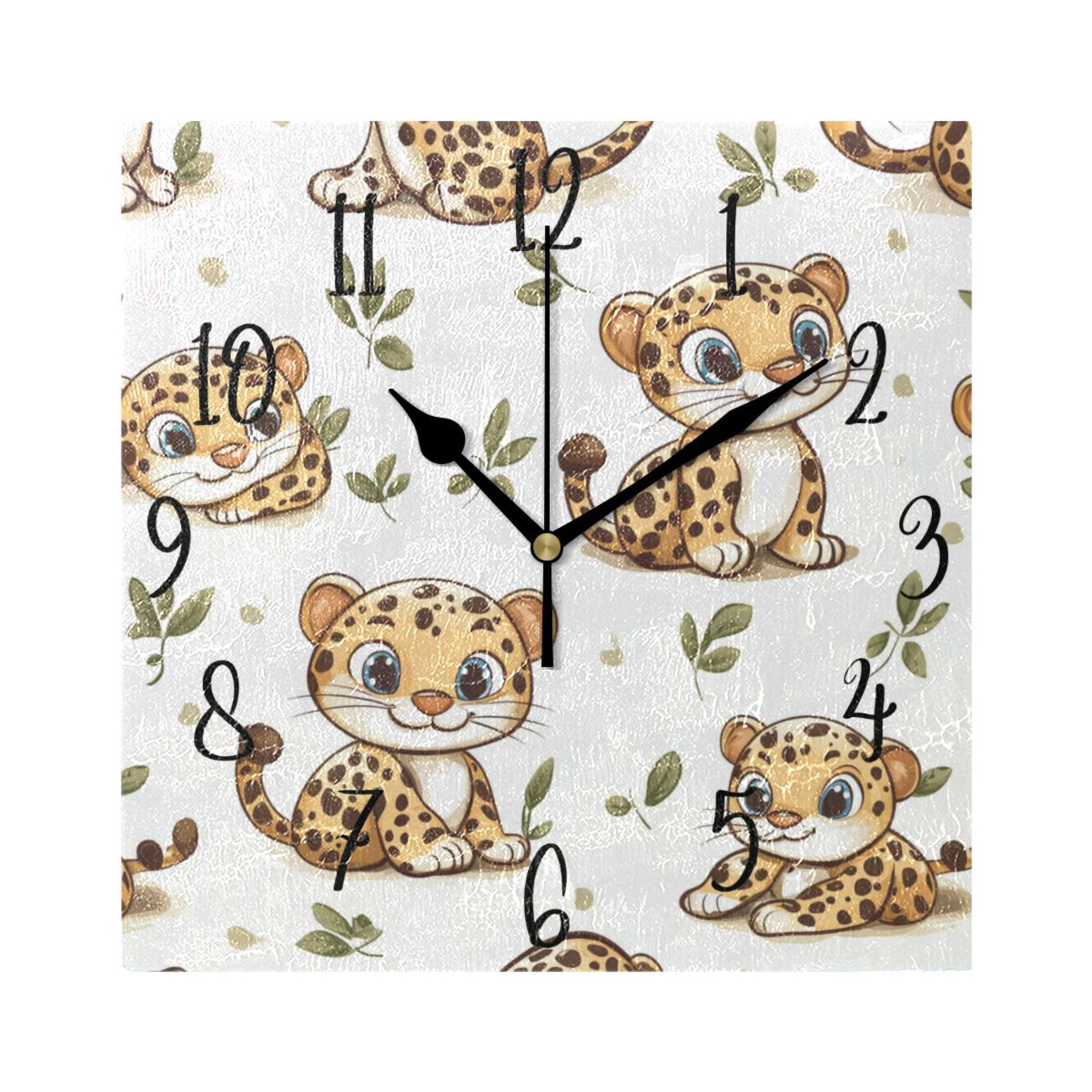 WOBOGO Cute Cartoon Leopards Wall Clock 7.78 Inch Battery Operated ...