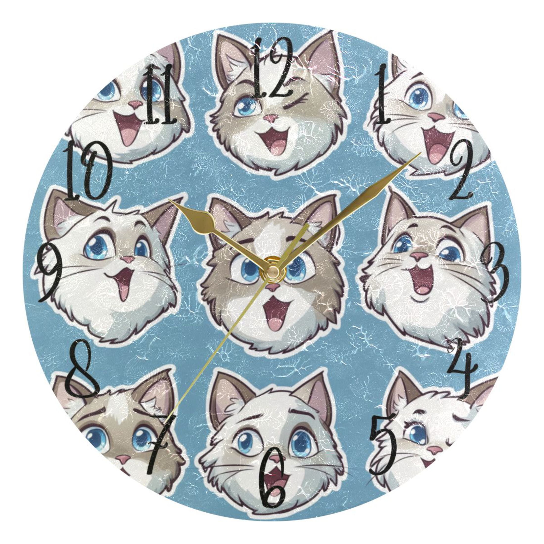 WOBOGO Cute Cartoon Ragdoll Cat Wall Clock 10in Silent Mechanism ...