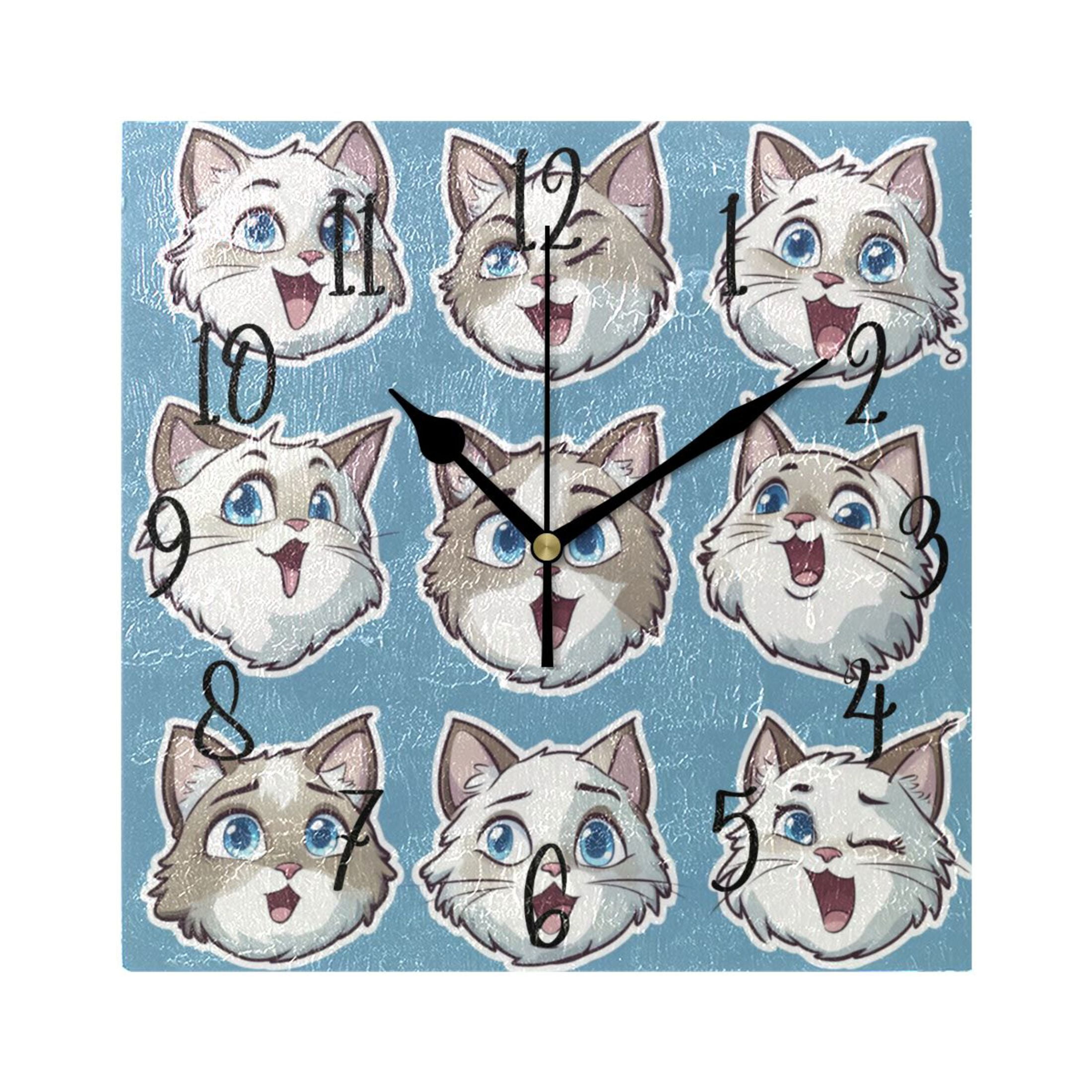 WOBOGO Cute Cartoon Ragdoll Cat Wall Clock 7.78 Inch Battery Operated ...