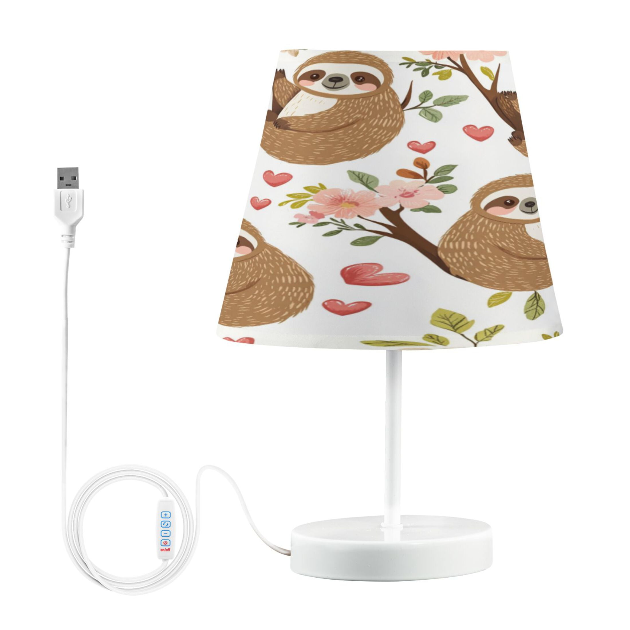 WOBOGO Cute Cartoon Sloth Pattern with Hearts and Flowers Table Lamps ...