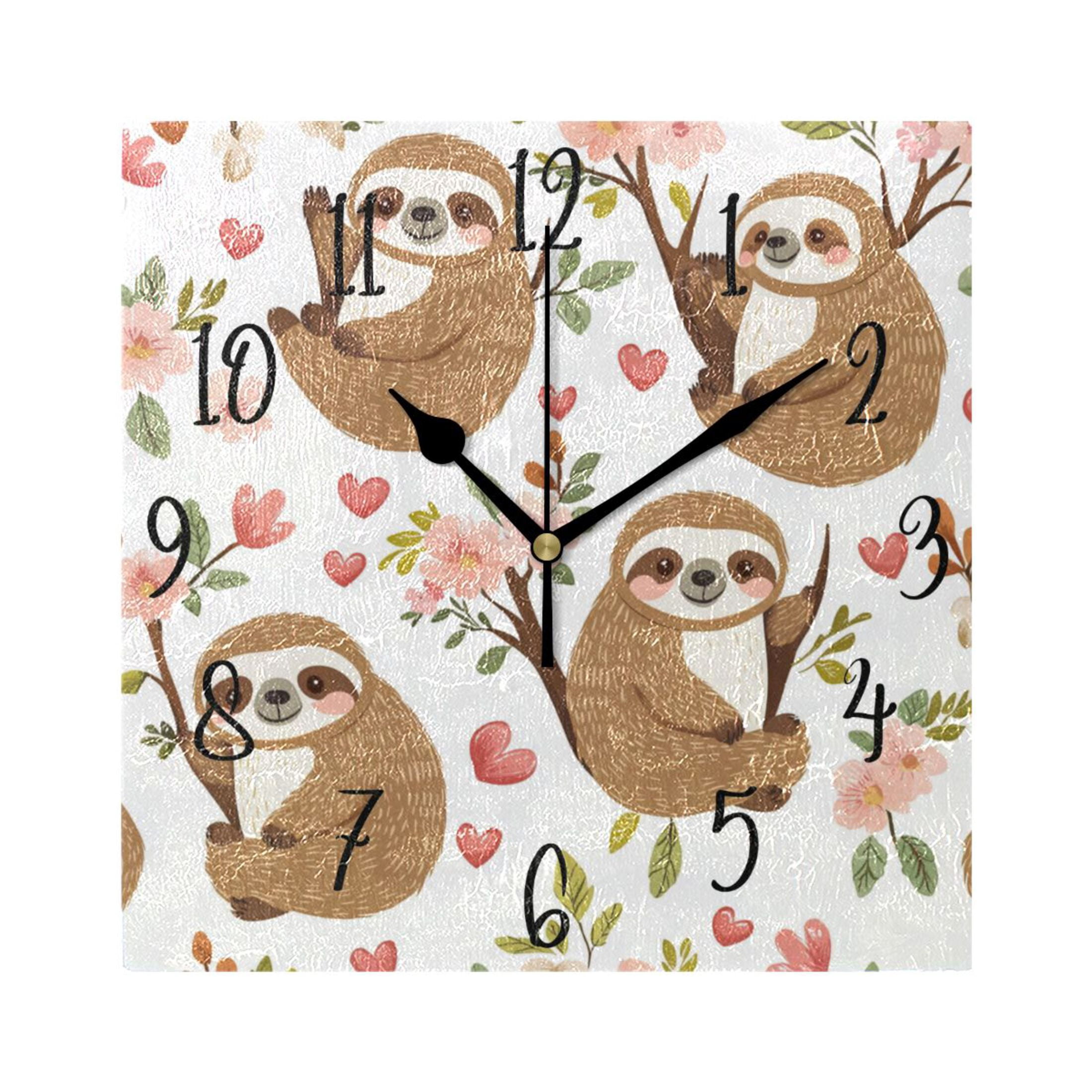 WOBOGO Cute Cartoon Sloth Pattern with Hearts and Flowers Wall Clock 7. ...
