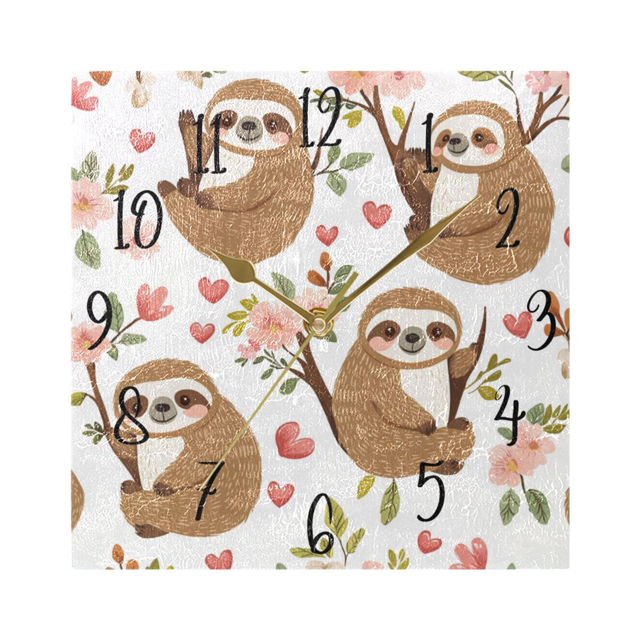 WOBOGO Cute Cartoon Sloth Pattern with Hearts and Flowers Wall Clock 7. ...