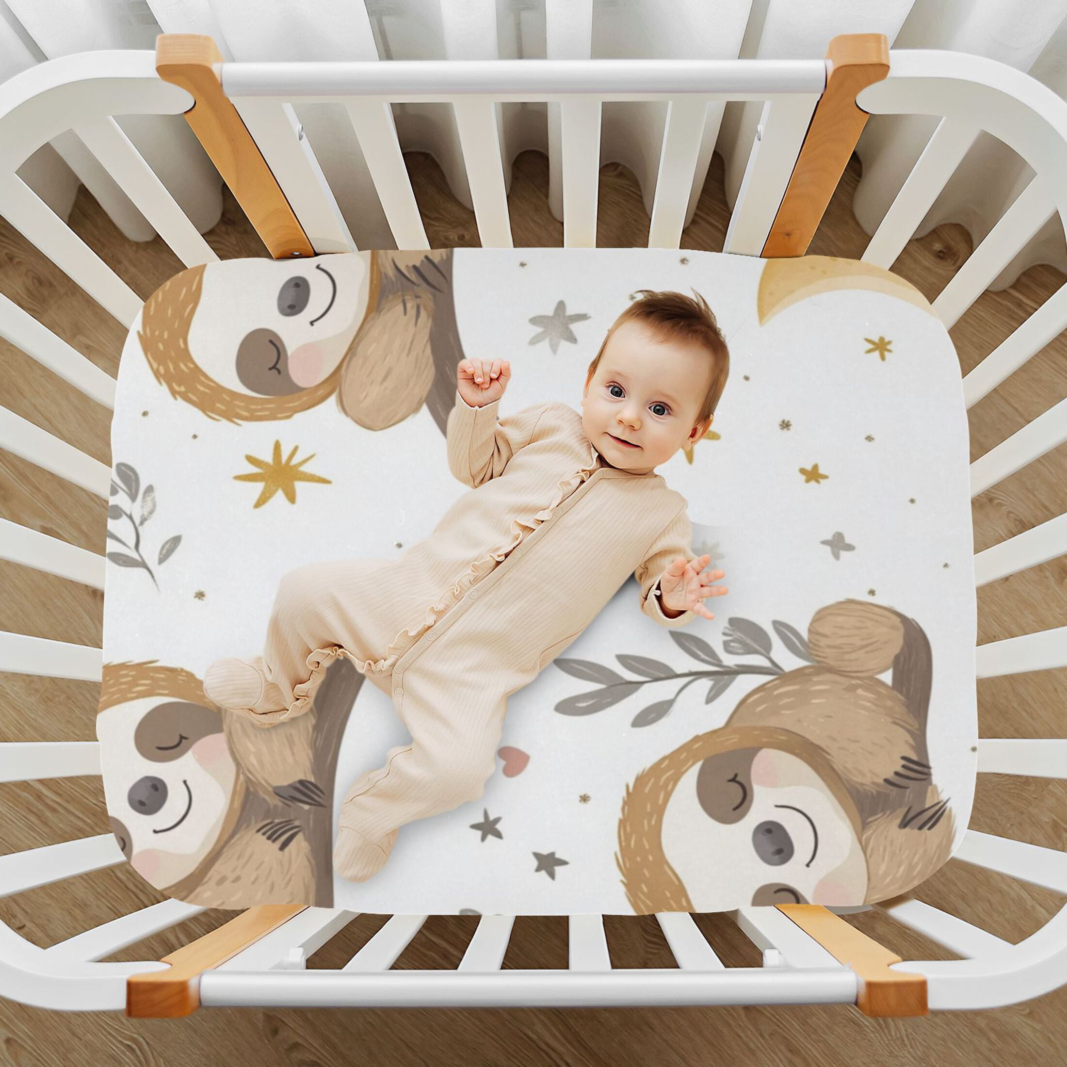 WOBOGO Cute Cartoon Sloth Pattern with Moon and Stars Baby Crib Sheets ...