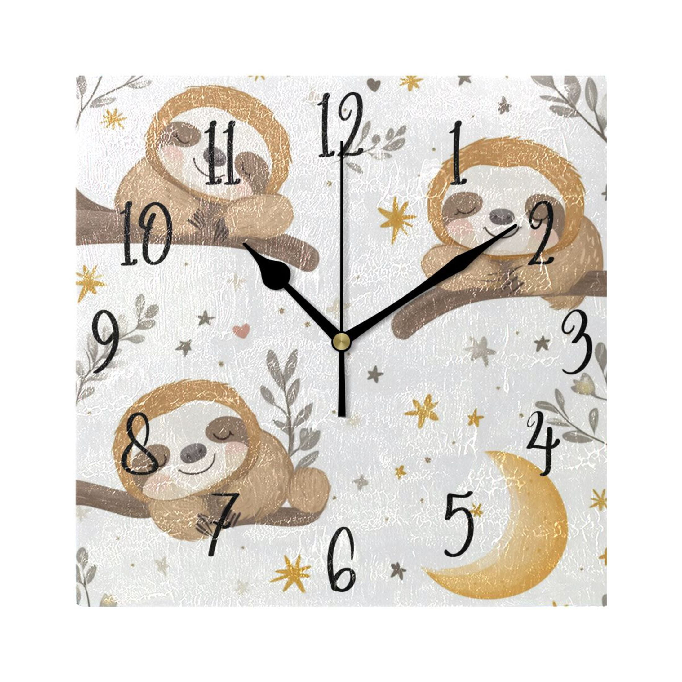 WOBOGO Cute Cartoon Sloth Pattern with Moon and Stars Wall Clock 7.78 ...