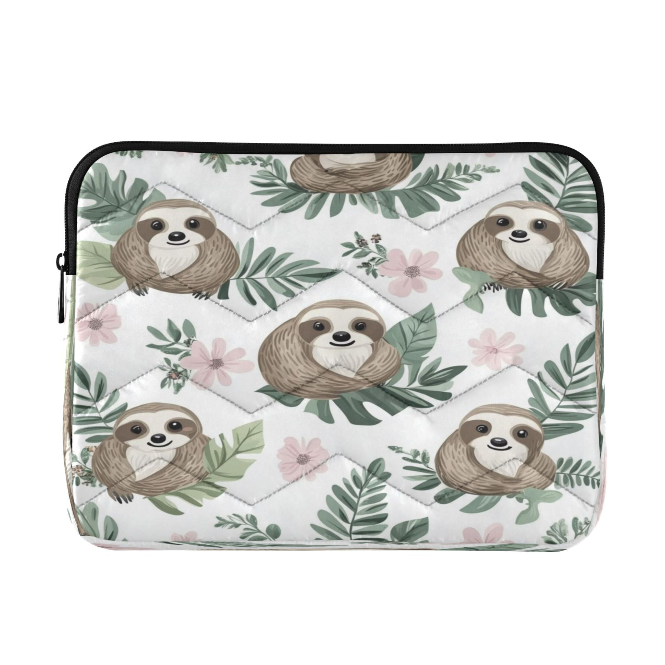WOBOGO Cute Cartoon Sloth Pattern with Tropical Leaves Laptop Sleeve 13 ...