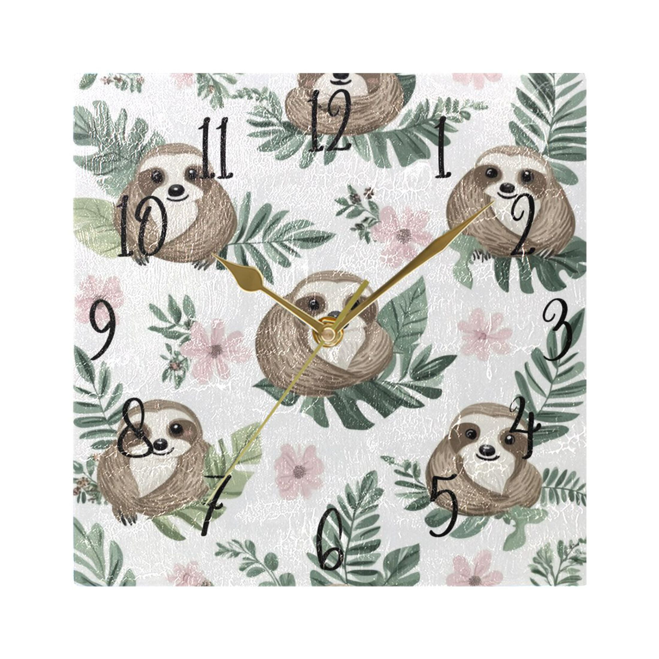 WOBOGO Cute Cartoon Sloth Pattern with Tropical Leaves Wall Clock 7.78 ...