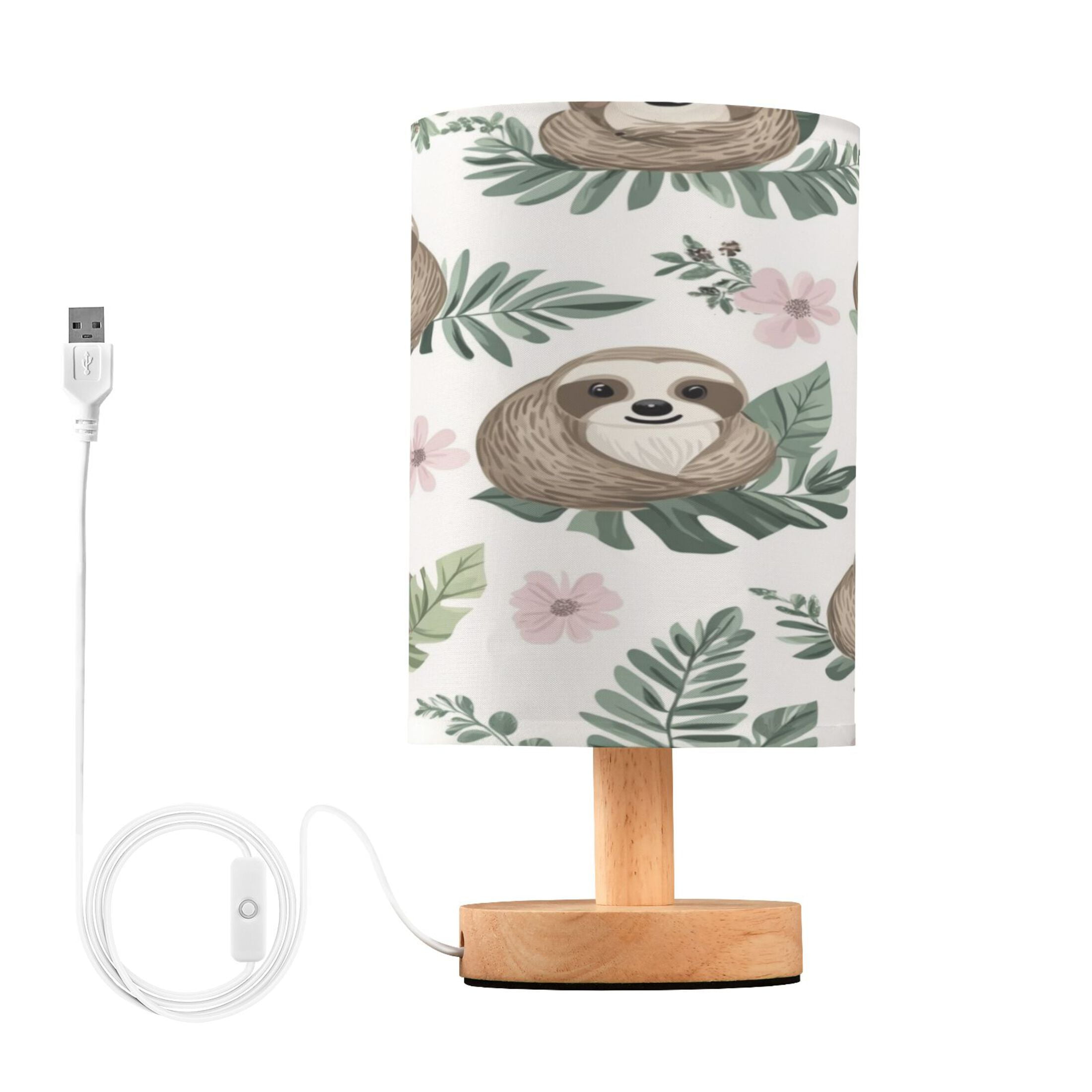 WOBOGO Cute Cartoon Sloth Pattern with Tropical Leaves Bedroom Table ...