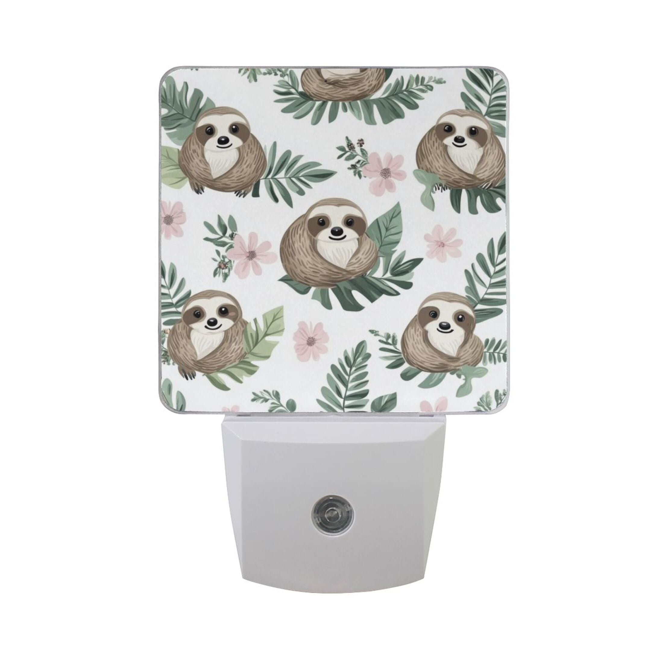 WOBOGO Cute Cartoon Sloth Pattern with Tropical Leaves LED Night Light ...