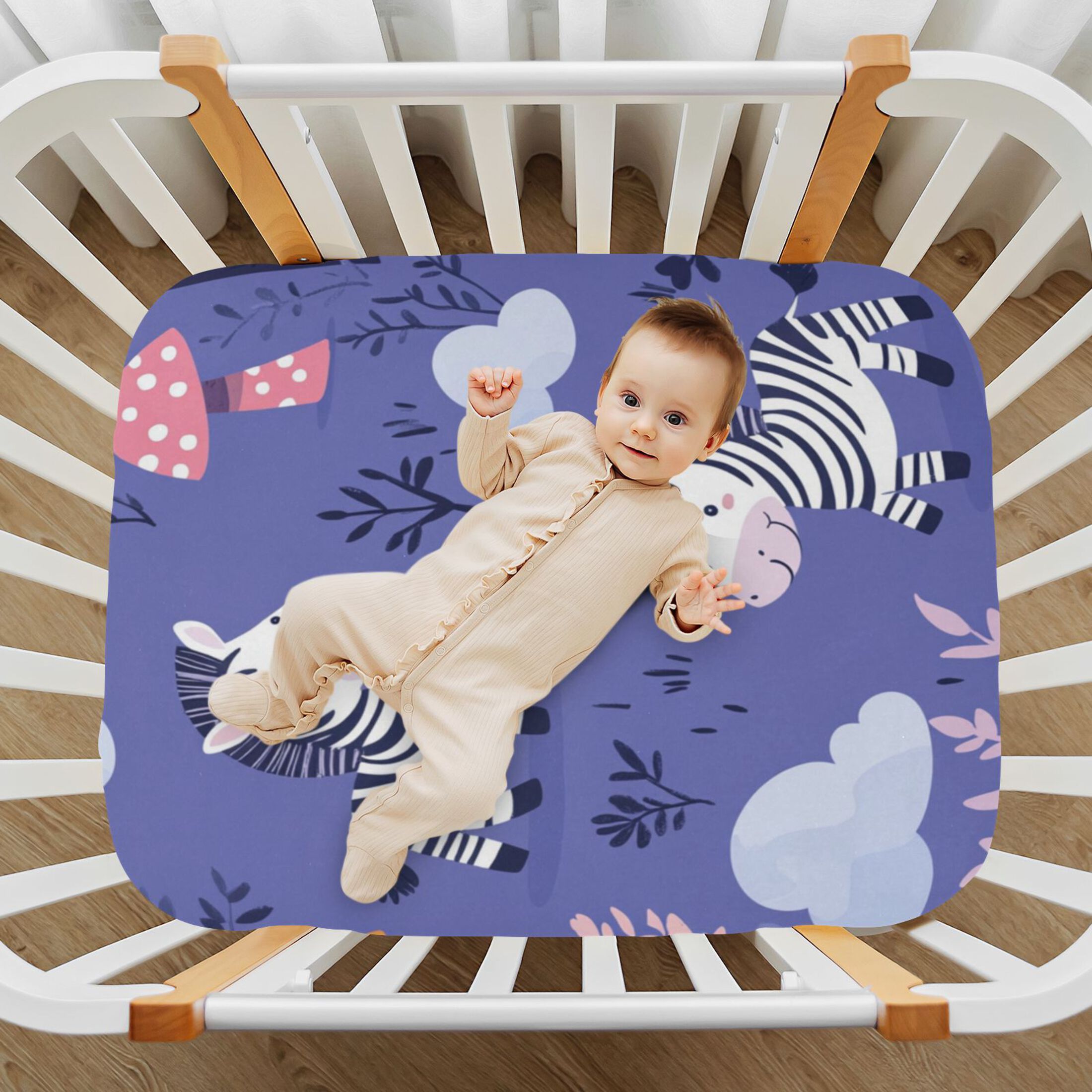 WOBOGO Cute Cartoon Zebra Pattern with Purple Background Baby Crib ...