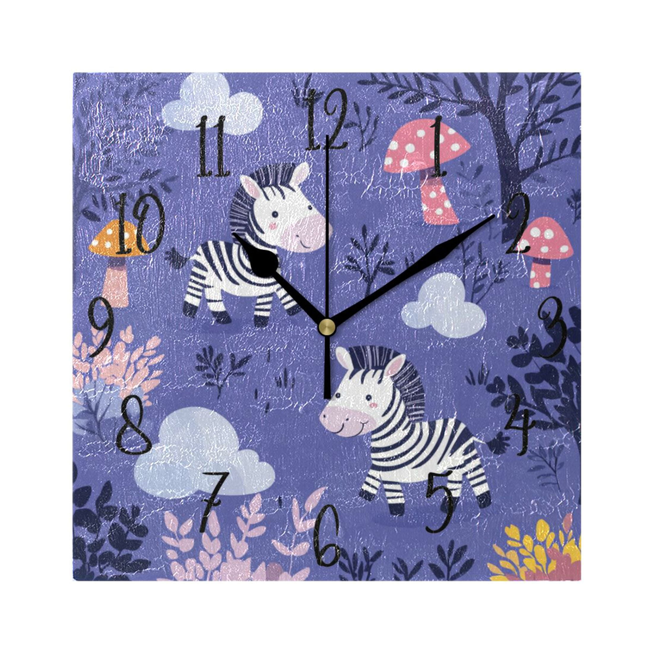 WOBOGO Cute Cartoon Zebra Pattern with Purple Background Wall Clock 7. ...