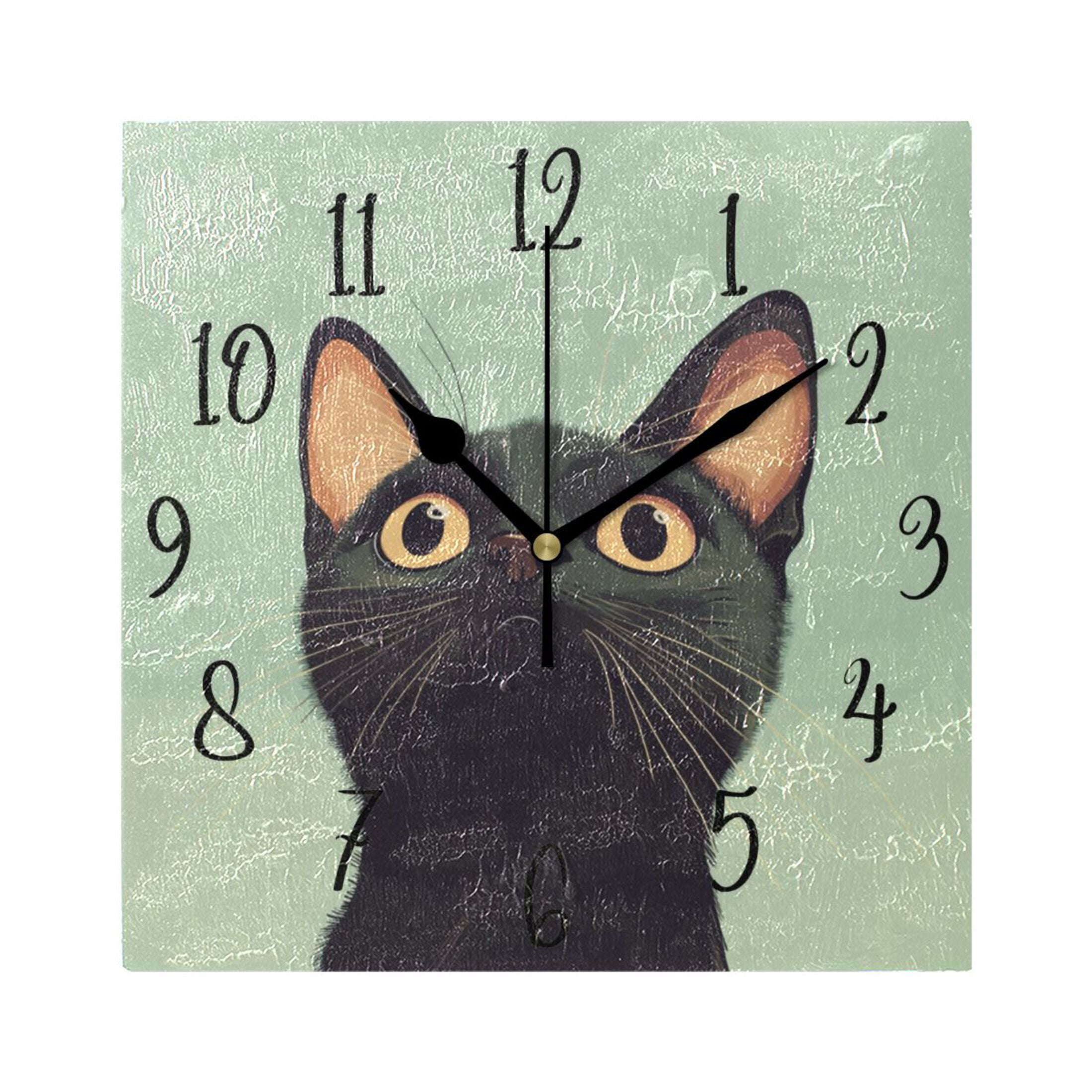 WOBOGO Cute Curious Cat Wall Clock 7.78 Inch Battery Operated Silent ...