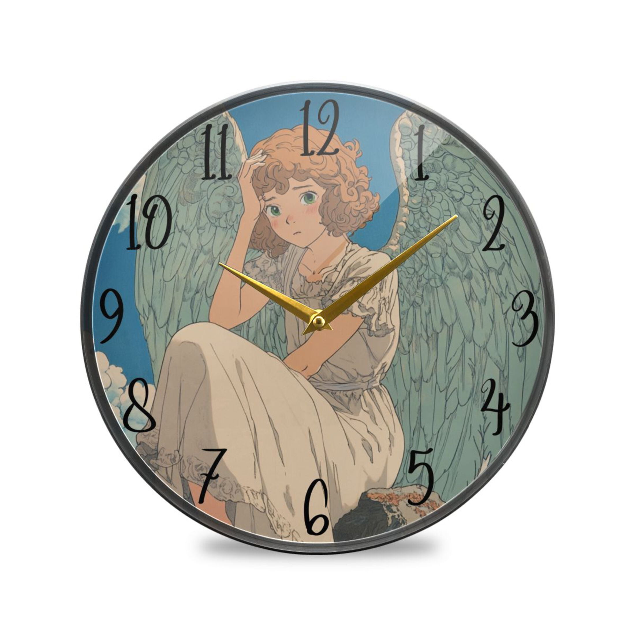 WOBOGO Cute Curly Angel Acrylic Wall Clock Battery Operated 11.9in ...