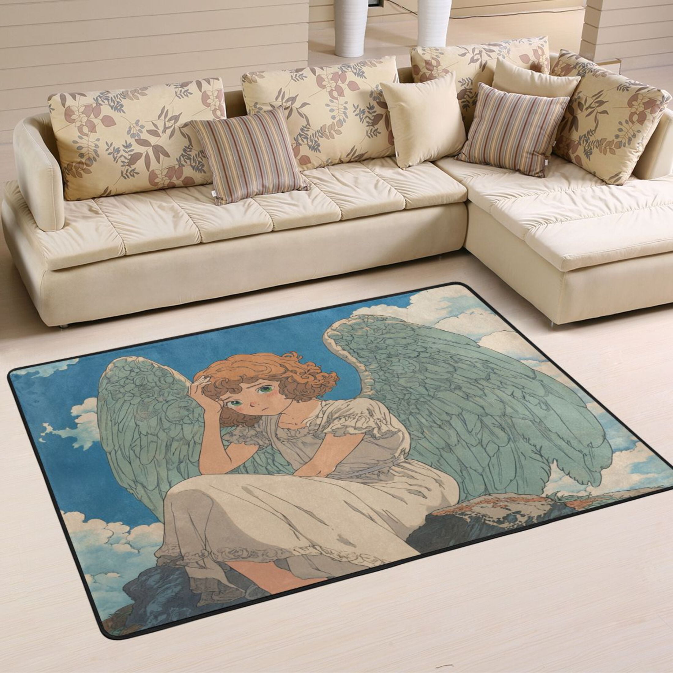WOBOGO Cute Curly Angel Carpet Non-Slip Rugs Soft Doormat 36×24in ...