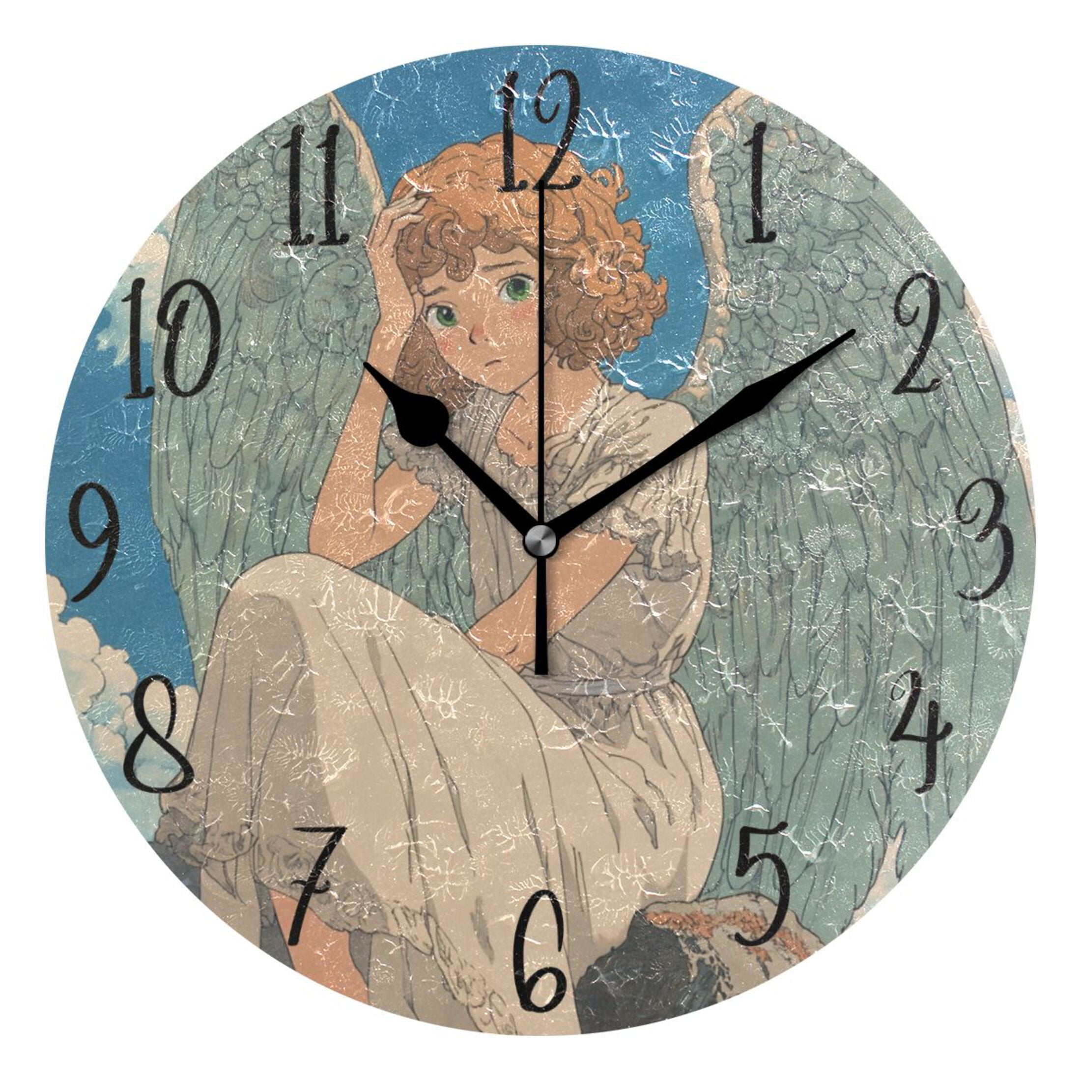 WOBOGO Cute Curly Angel Wall Clock 10in Silent Mechanism Battery ...
