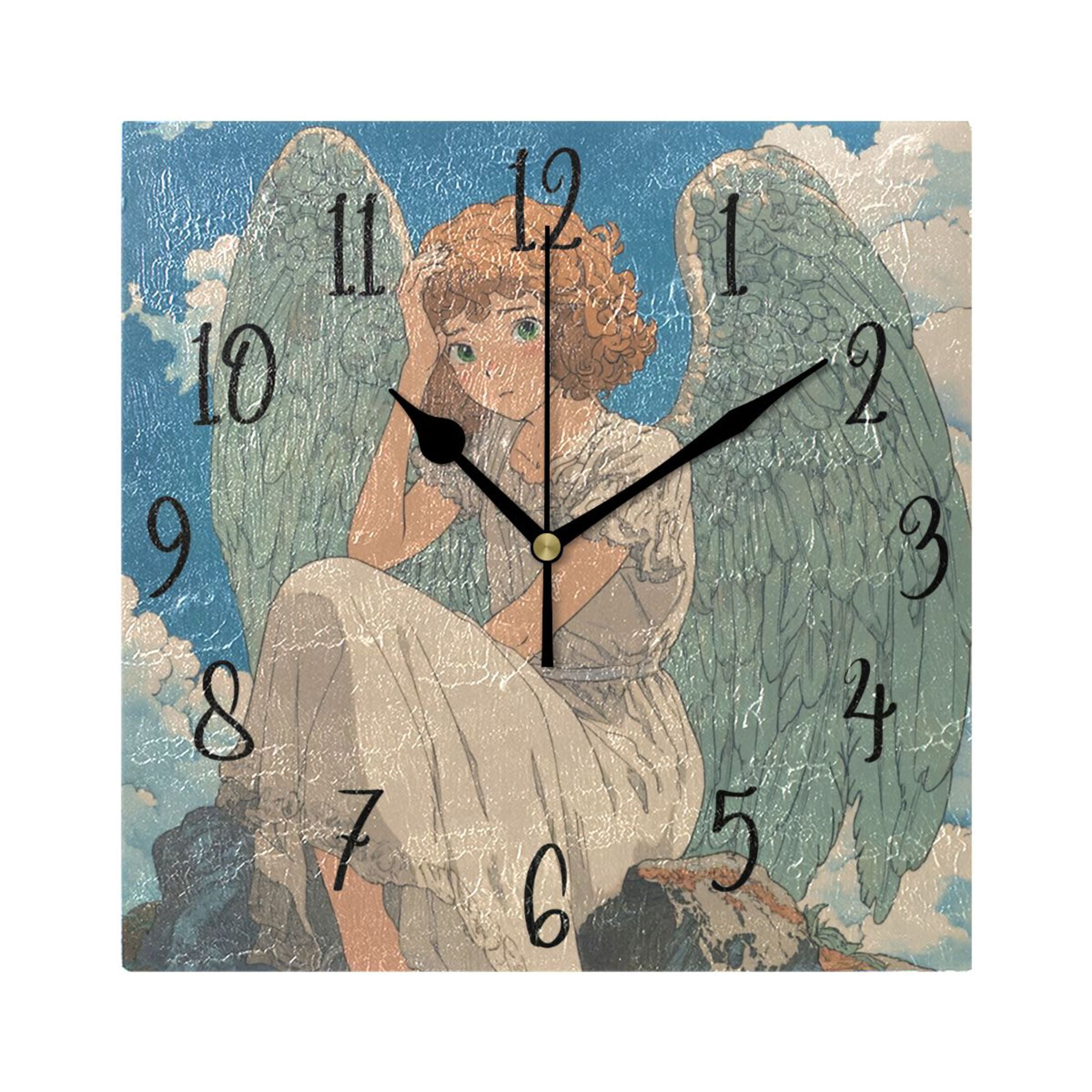 WOBOGO Cute Curly Angel Wall Clock 7.78 Inch Battery Operated Silent ...