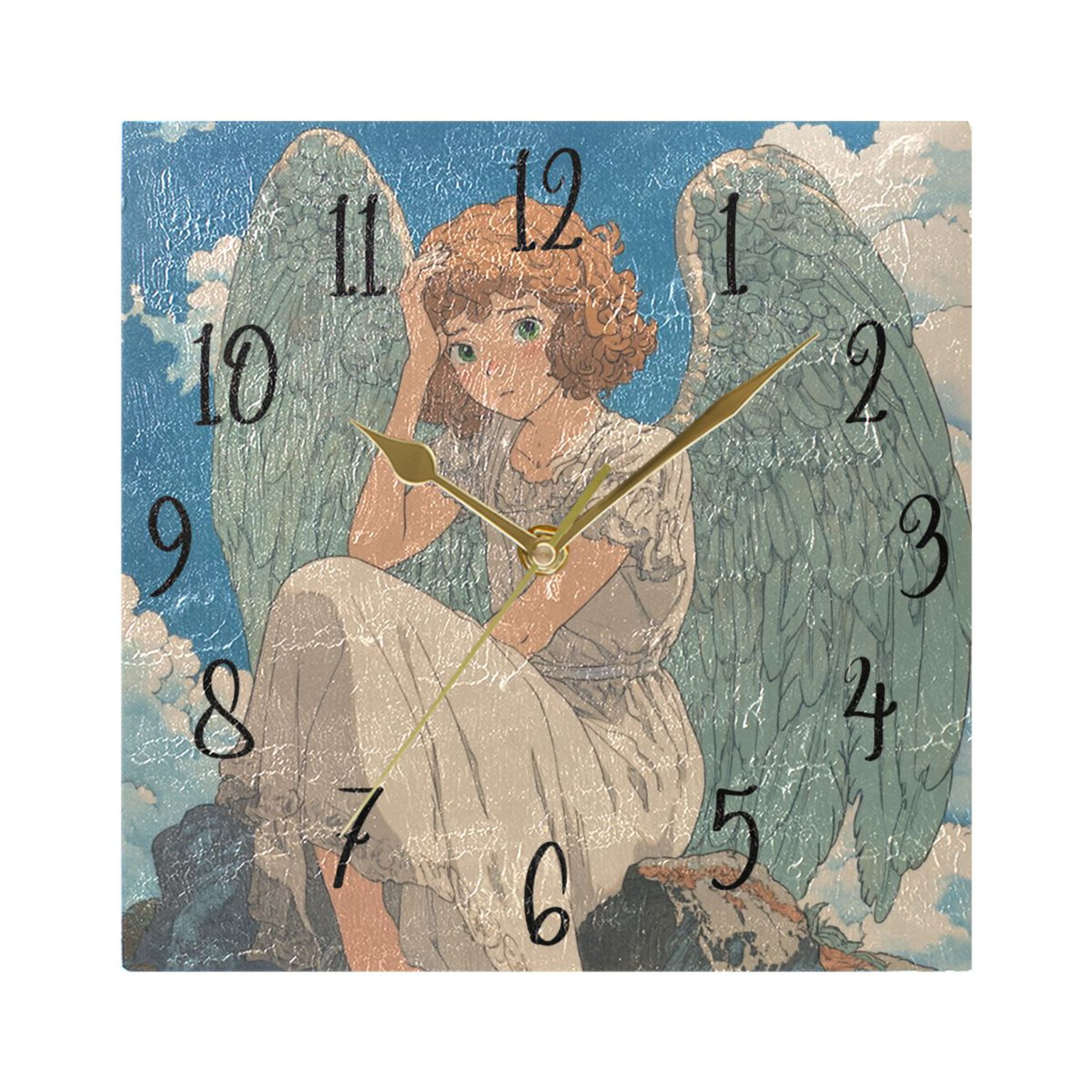 WOBOGO Cute Curly Angel Wall Clock 7.78 Inch Battery Operated Silent ...