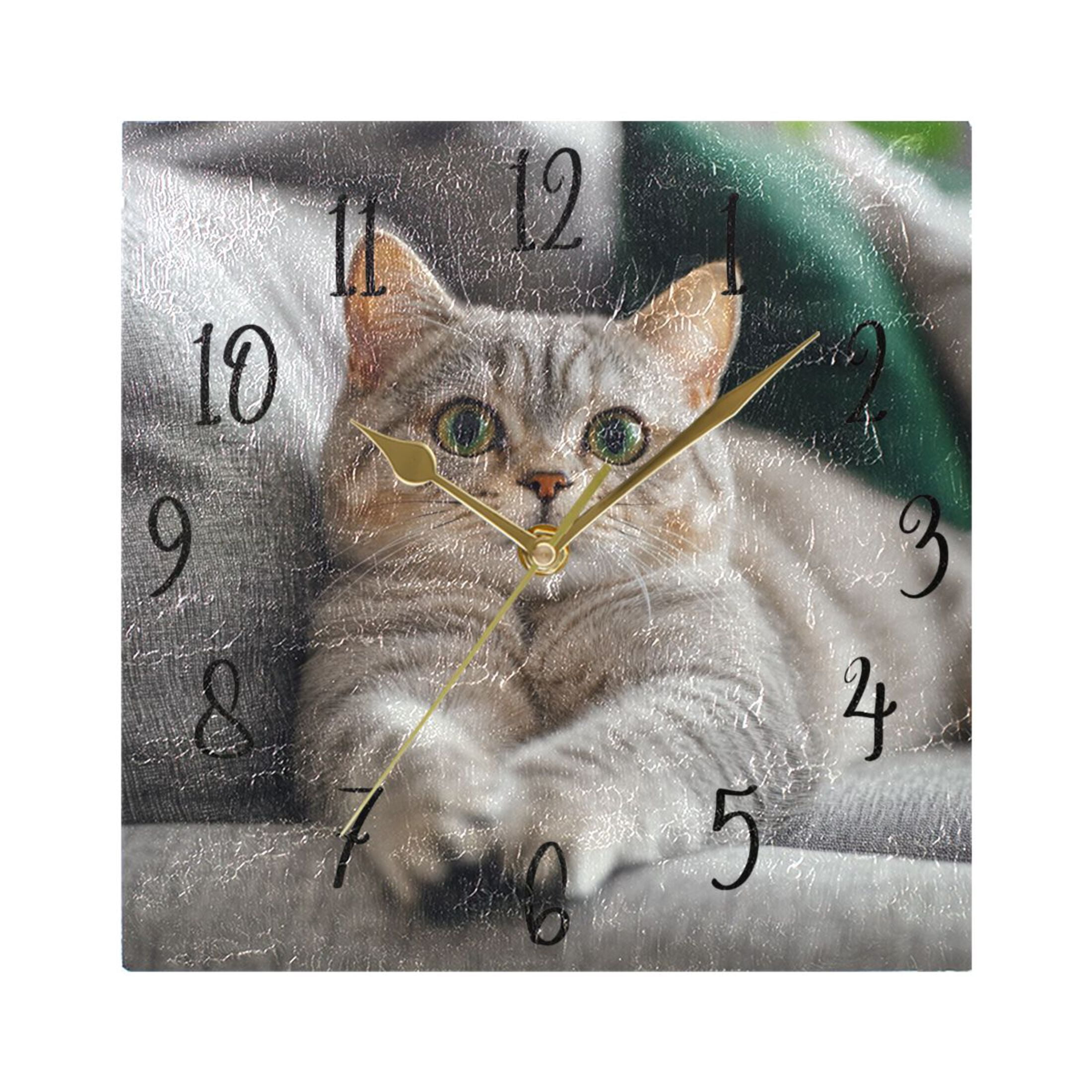 WOBOGO Cute English Shorthair Cat Wall Clock 7.78 Inch Battery Operated ...