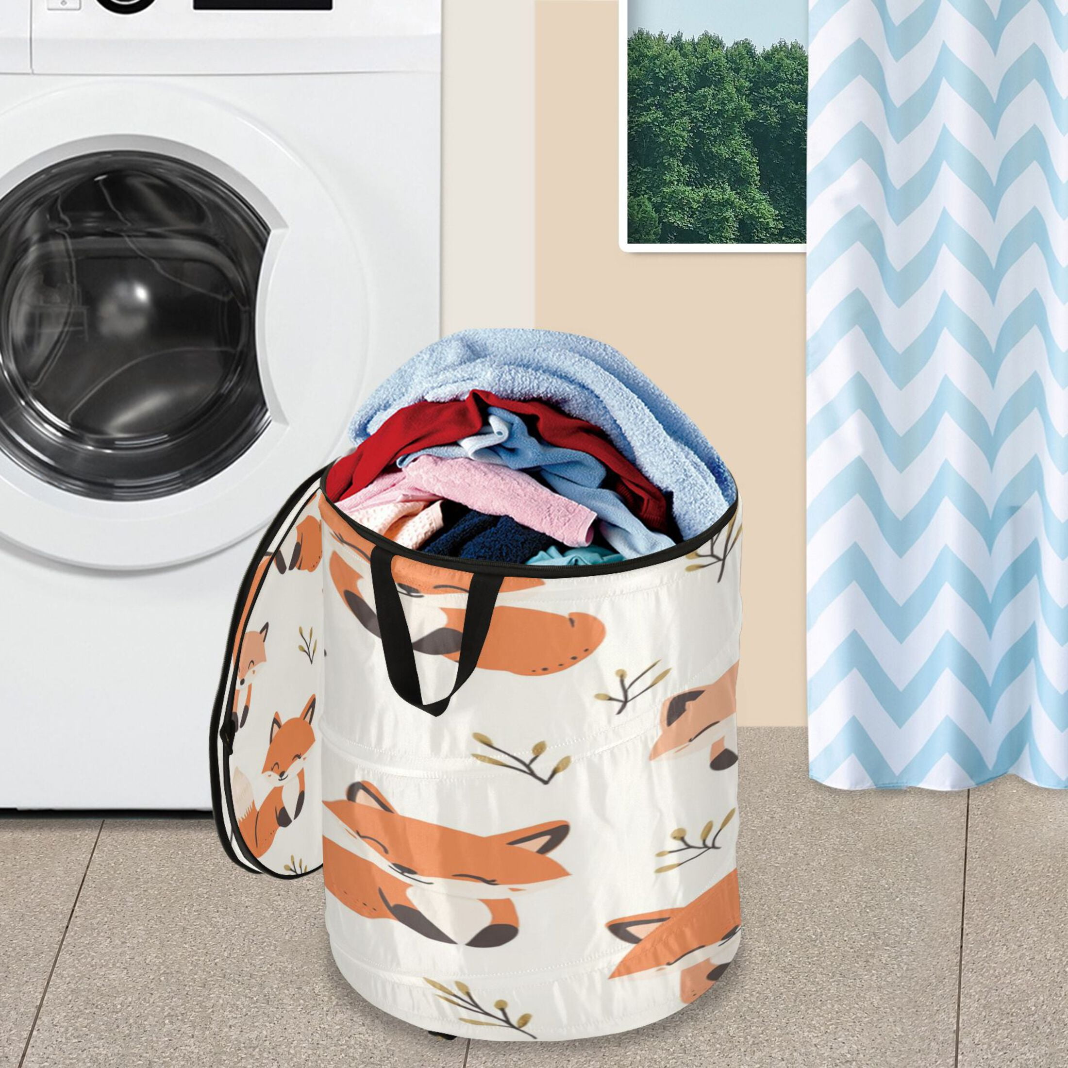 WOBOGO Cute Fox Foldable Laundry Baskets with Carry Handle Zipper ...