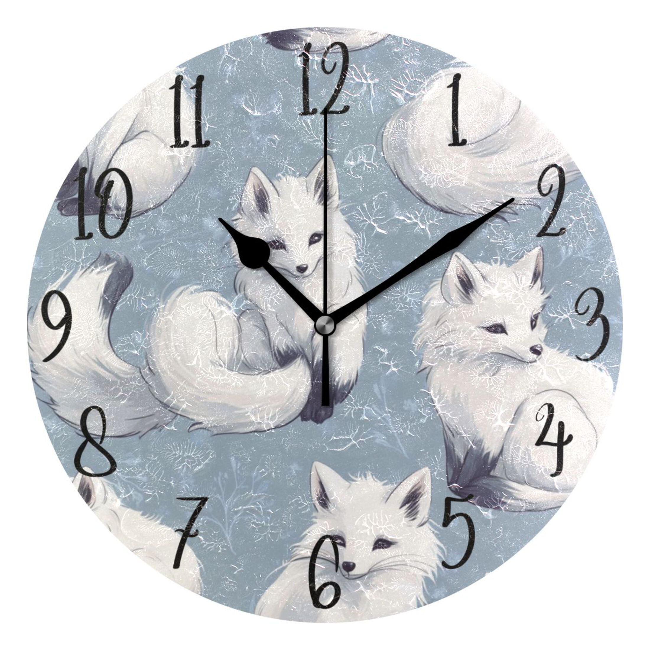 WOBOGO Cute Fox Wall Clock 10in Silent Mechanism Battery Operated Retro ...