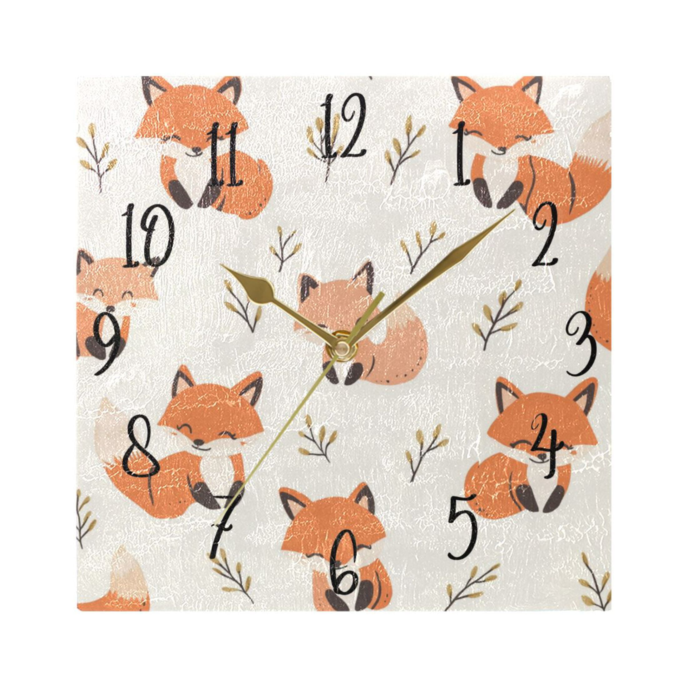 WOBOGO Cute Fox Wall Clock 7.78 Inch Battery Operated Silent Unit ...