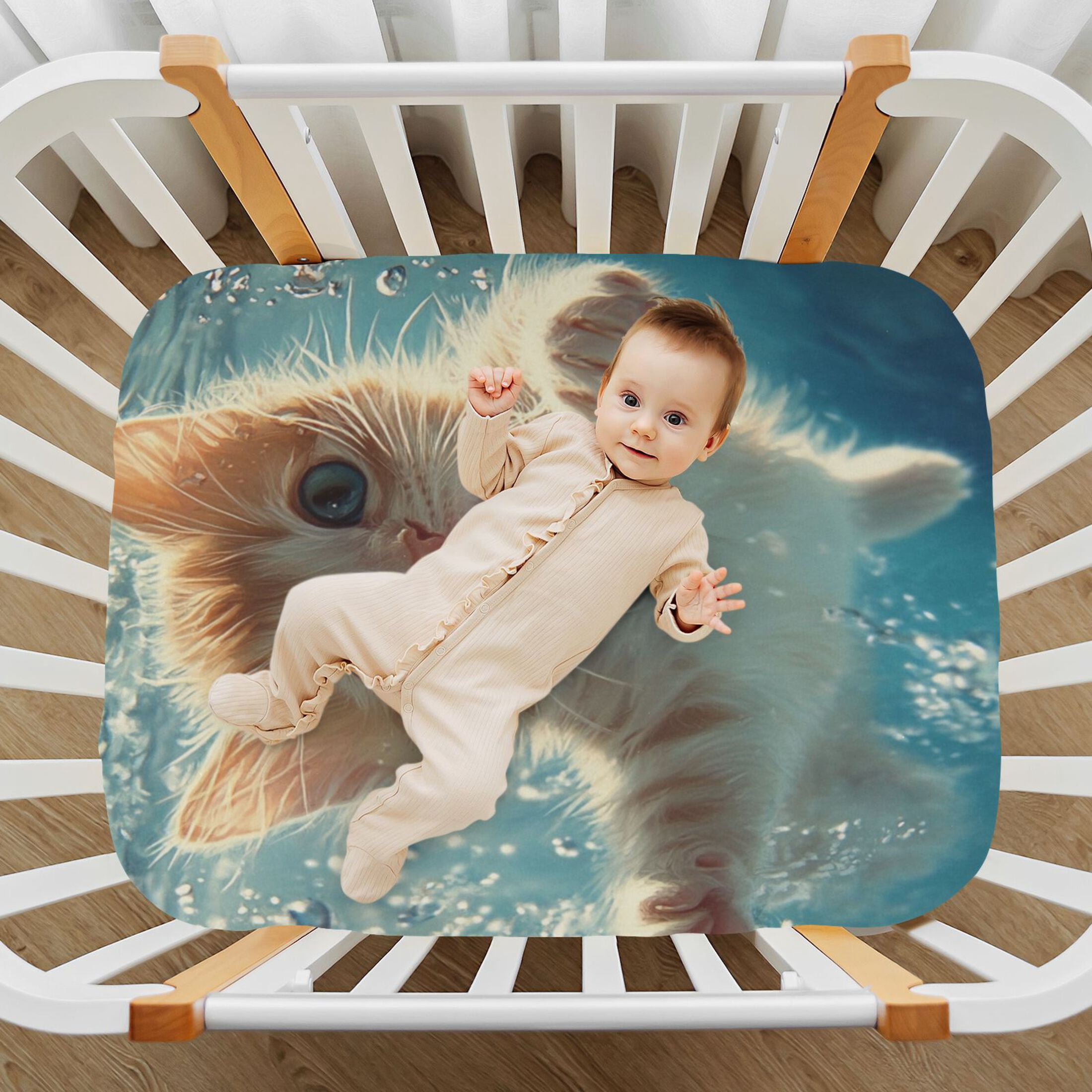 WOBOGO Cute Kitten Swim Underwater Baby Crib Sheets Super Soft ...