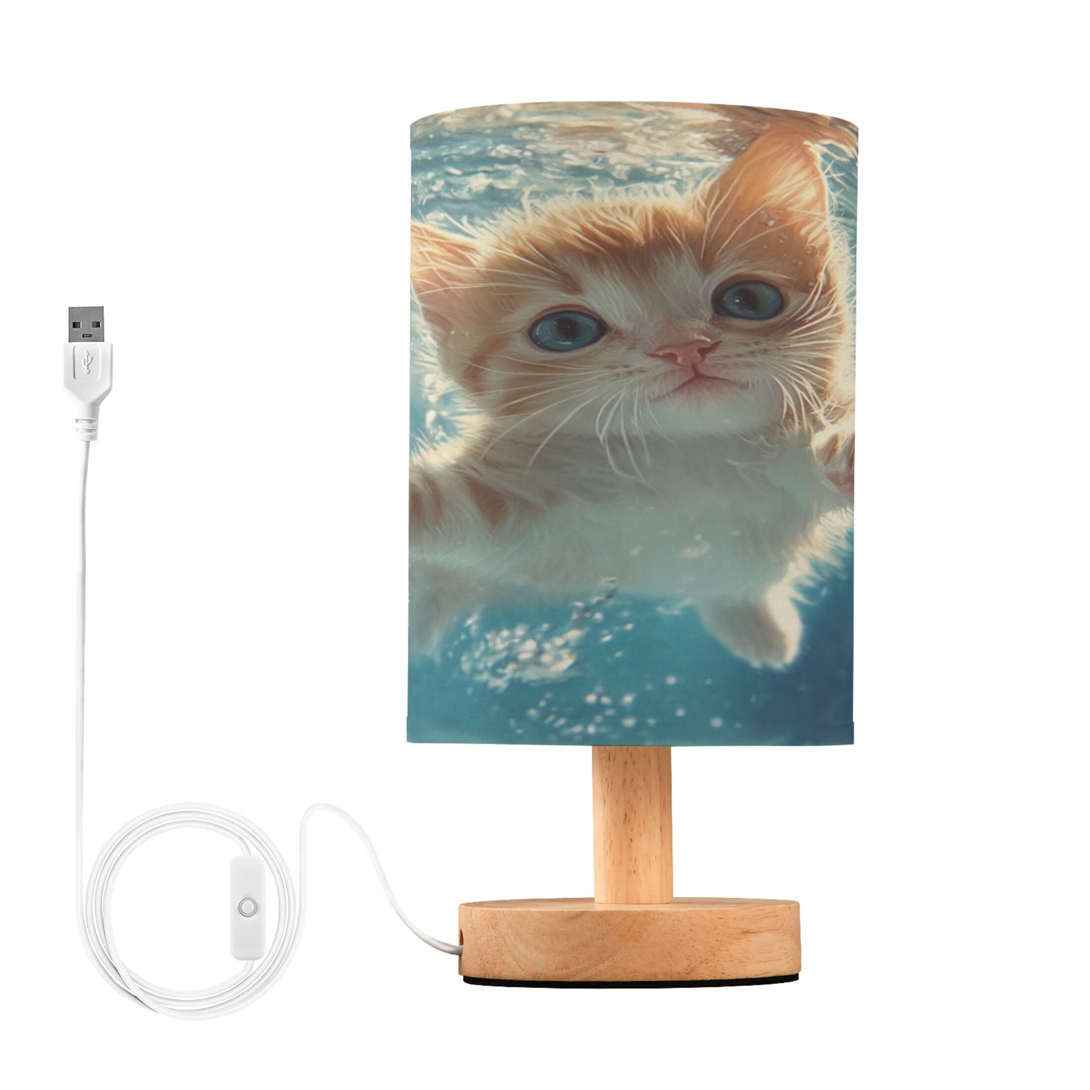 WOBOGO Cute Kitten Swim Underwater Bedroom Table Lamp USB Power ...