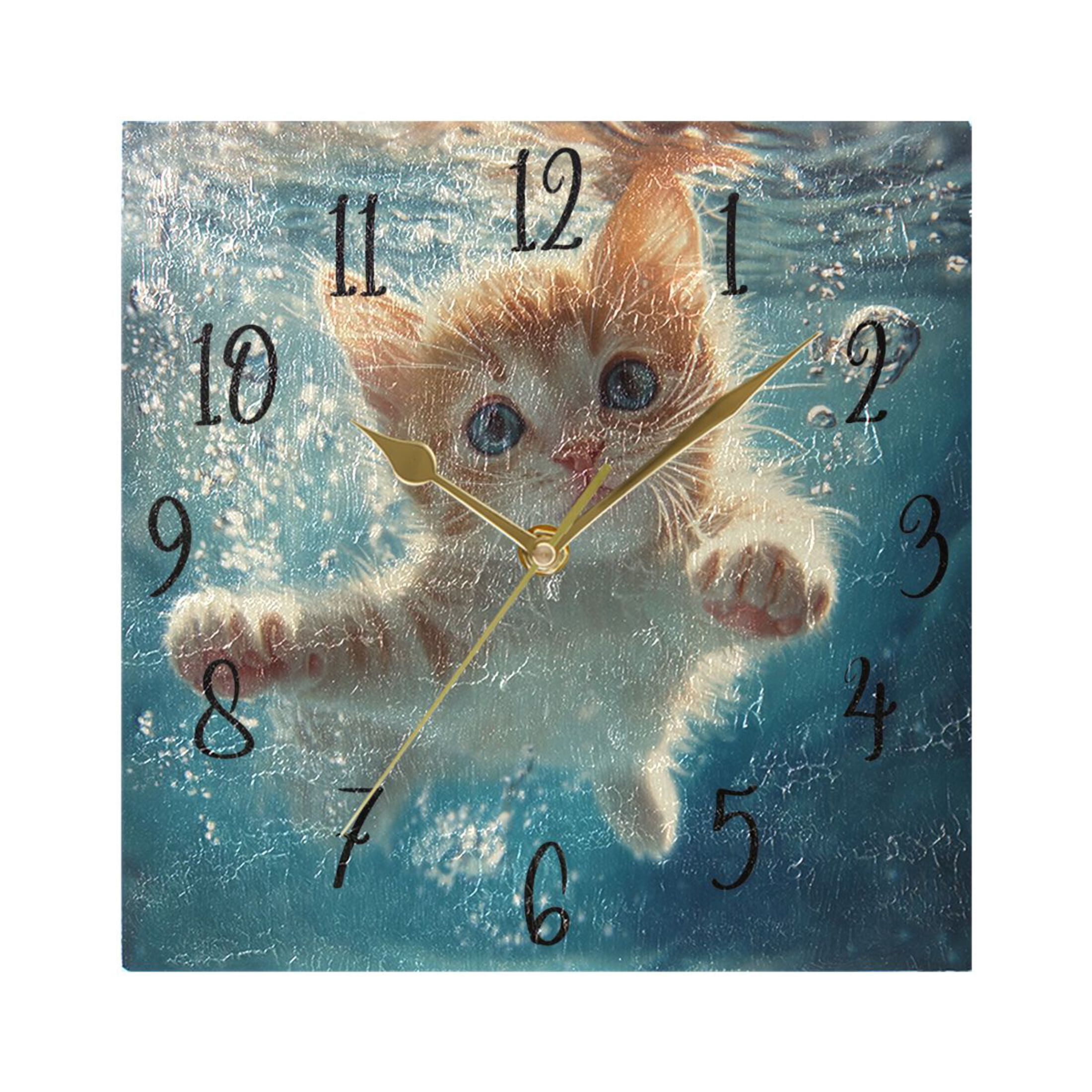 WOBOGO Cute Kitten Swim Underwater Wall Clock 7.78 Inch Battery ...