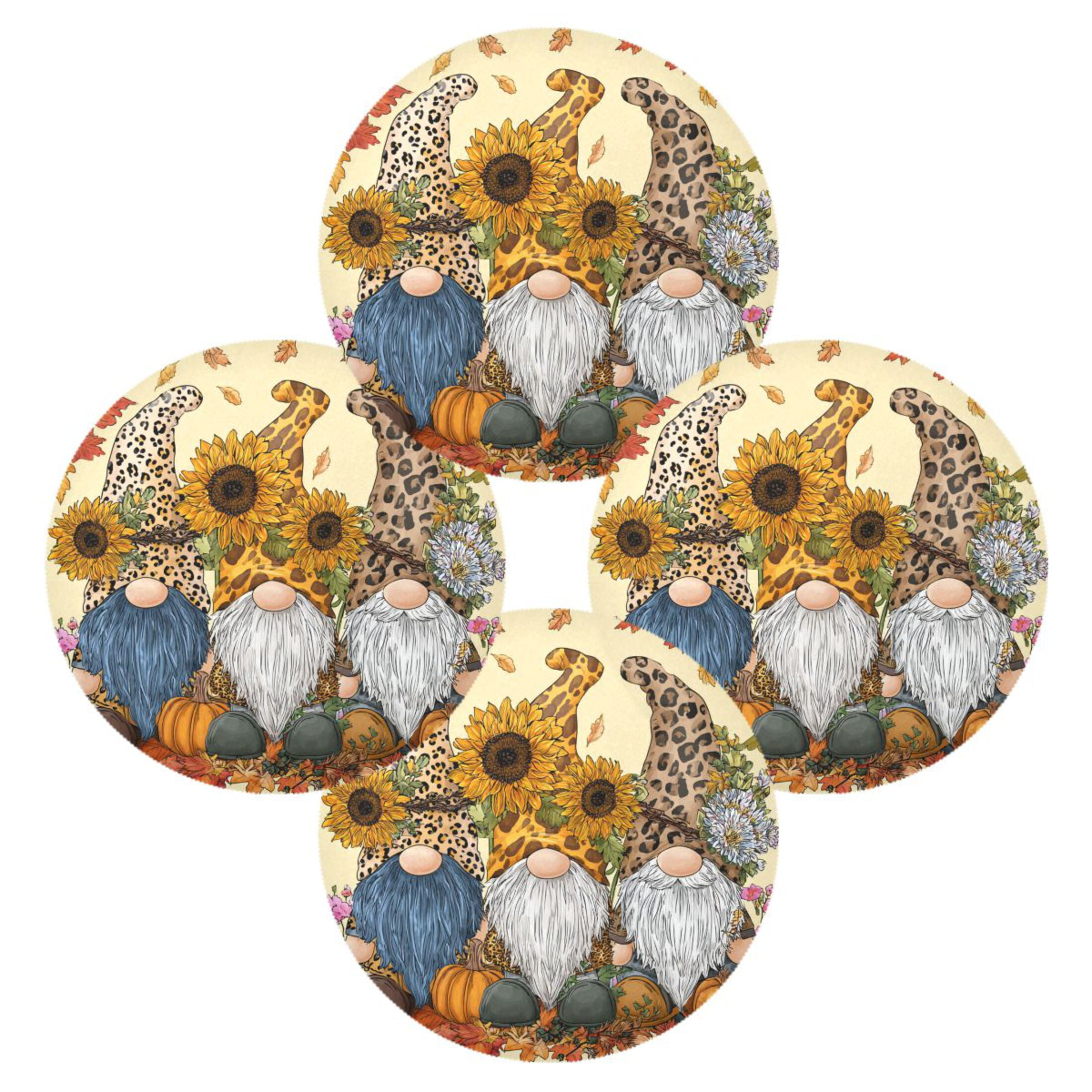 WOBOGO Cute Leopard Skin Gnomes Round Placemats Set of 4 Heat Resistant ...