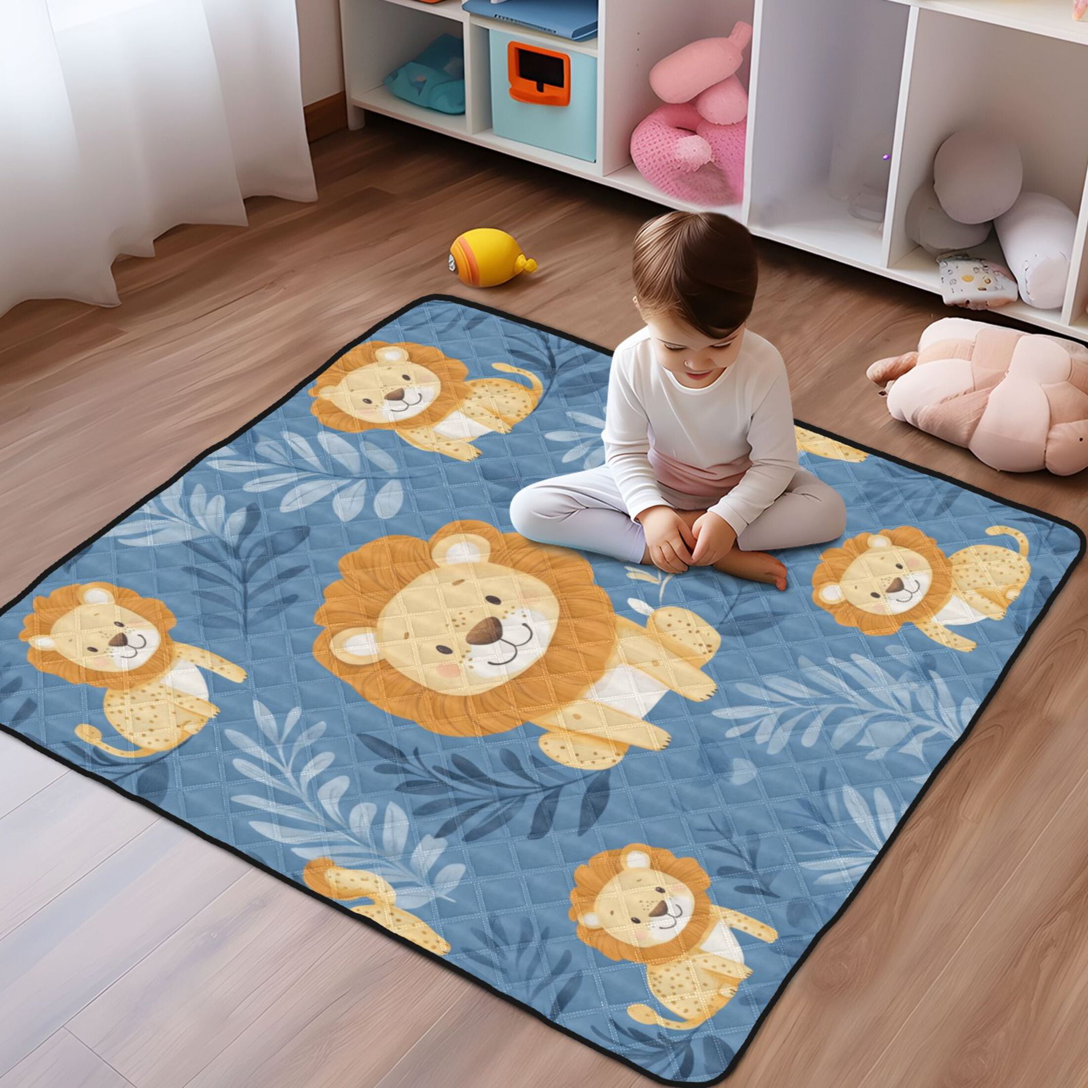 WOBOGO Cute Lion Baby Playmats Extra Large Waterproof Rollable Activity ...
