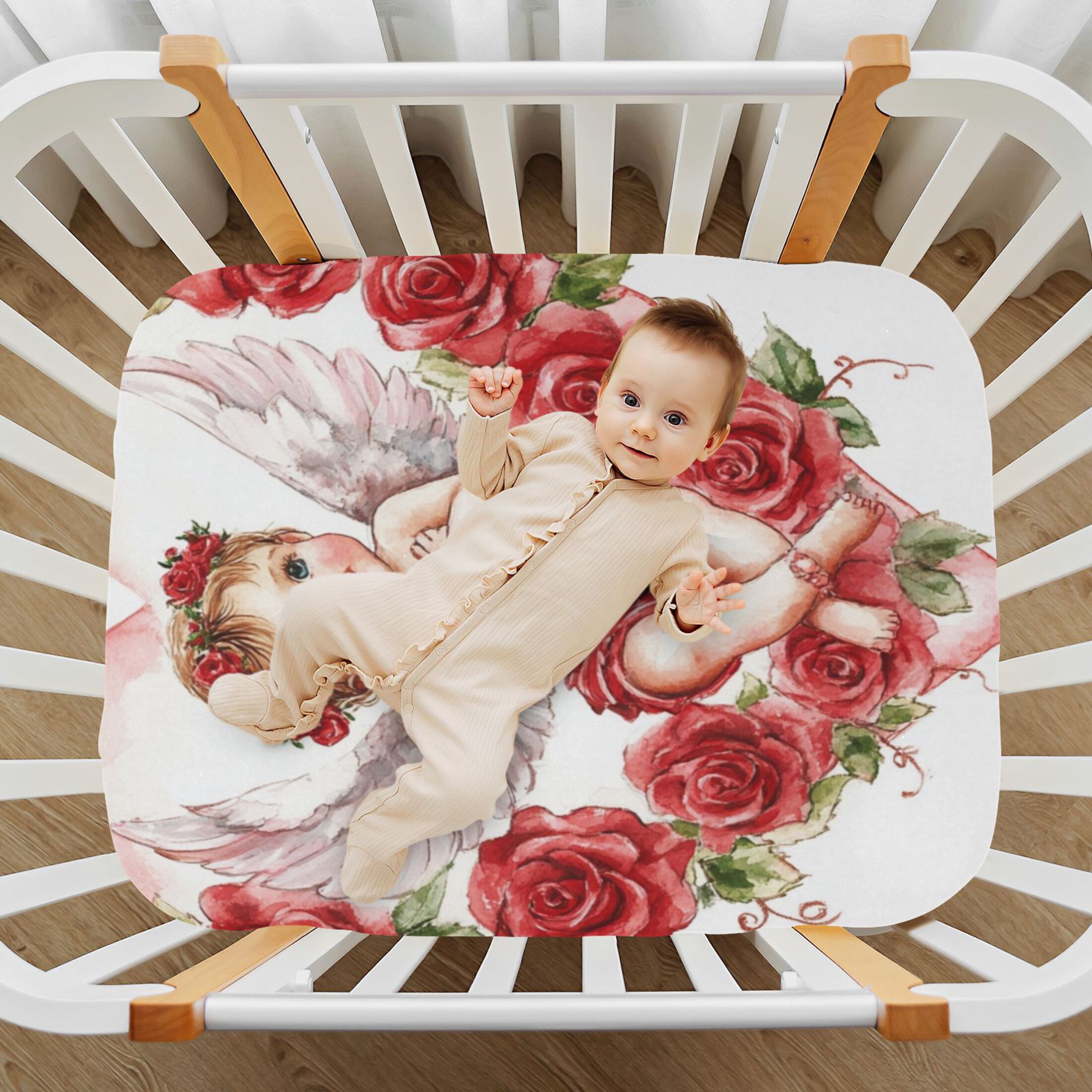WOBOGO Cute Little Angel Cupid Pattern Baby Crib Sheets Super Soft ...