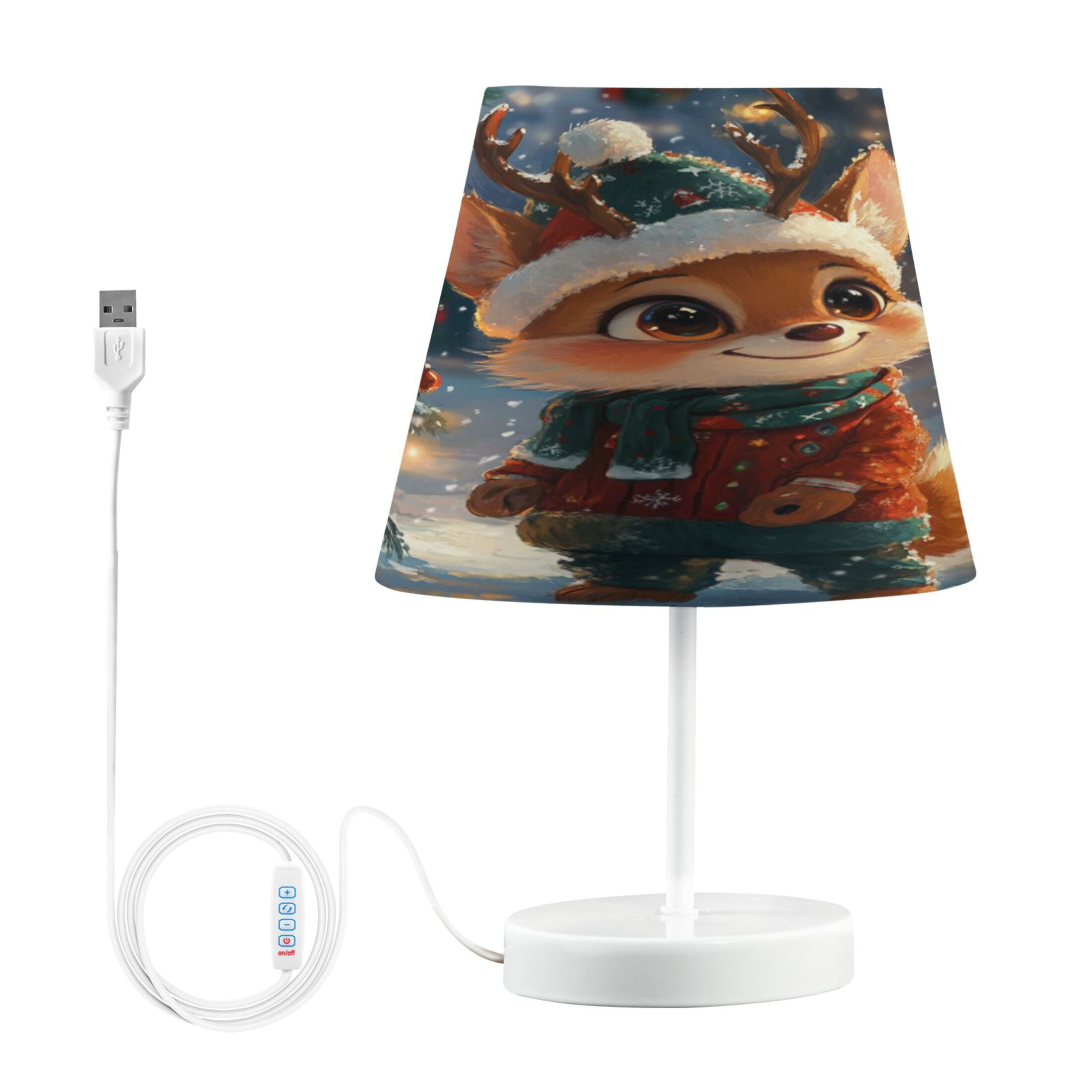 WOBOGO Cute Little Fox Wearing A Christmas Hat Table Lamps Bedroom 3 ...