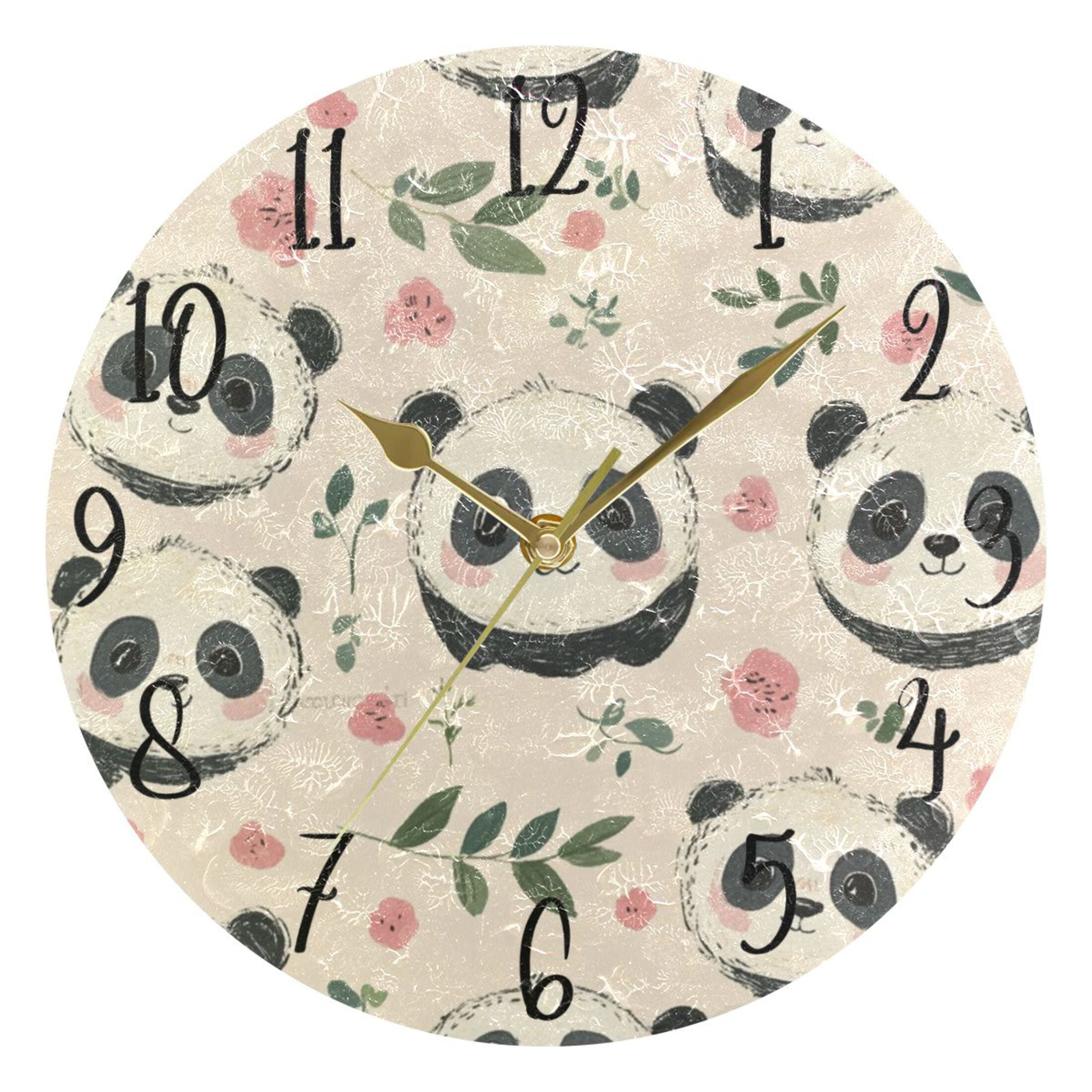 WOBOGO Cute Little Panda Wall Clock 10in Silent Mechanism Battery ...