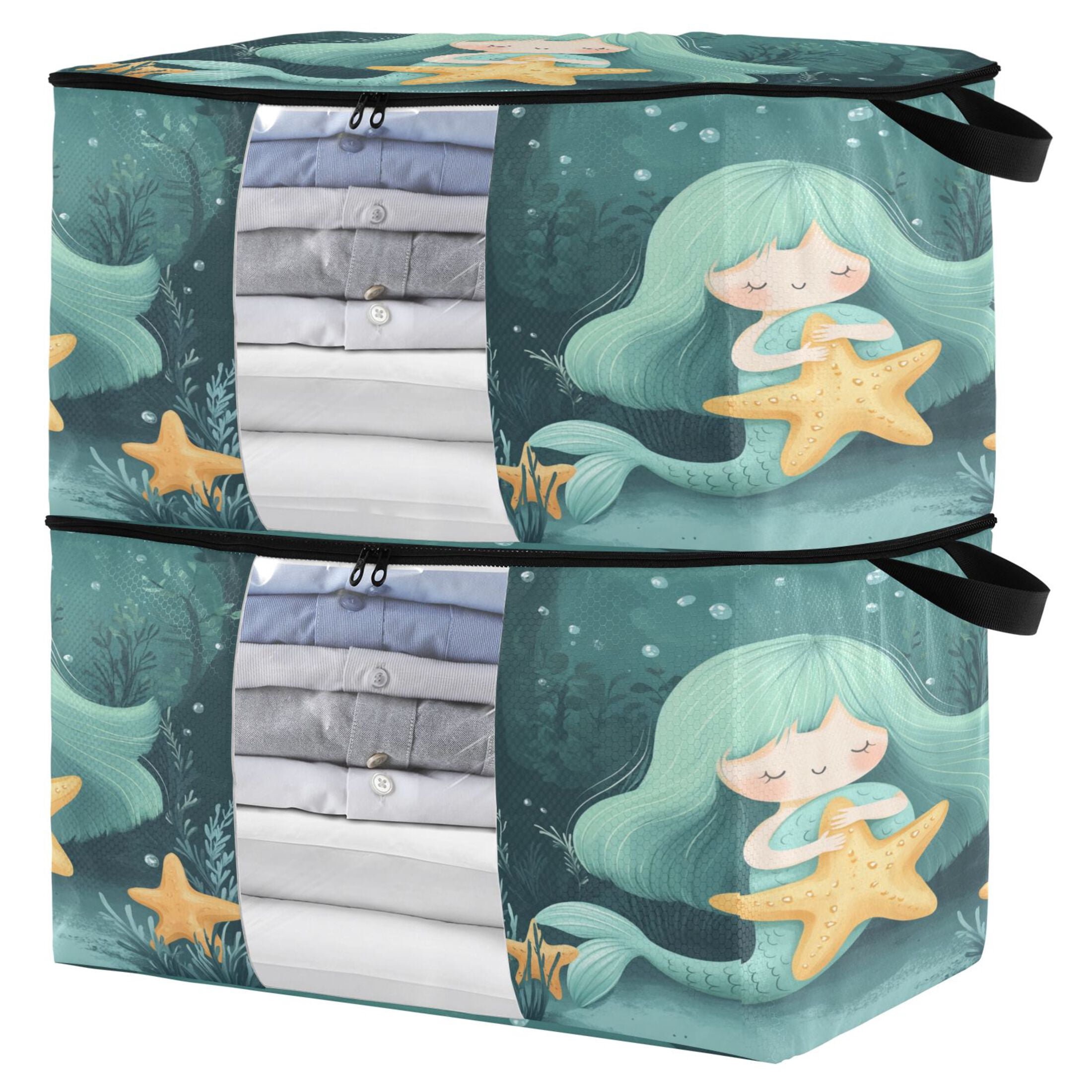 WOBOGO Cute Mermaid Holding Starfish Clothes Storage 2Pack Foldable ...