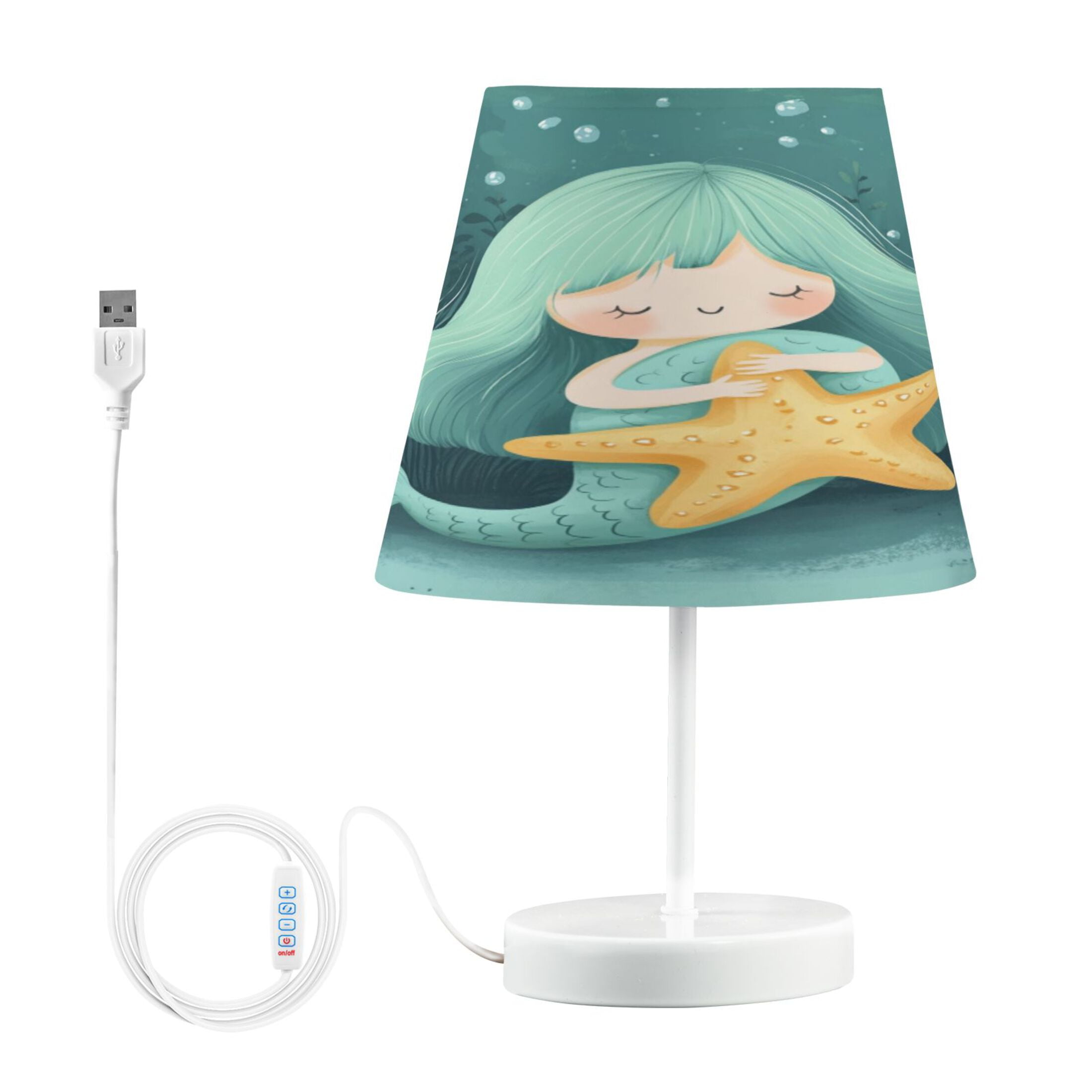 WOBOGO Cute Mermaid Holding Starfish Table Lamps Bedroom 3-Speed ...