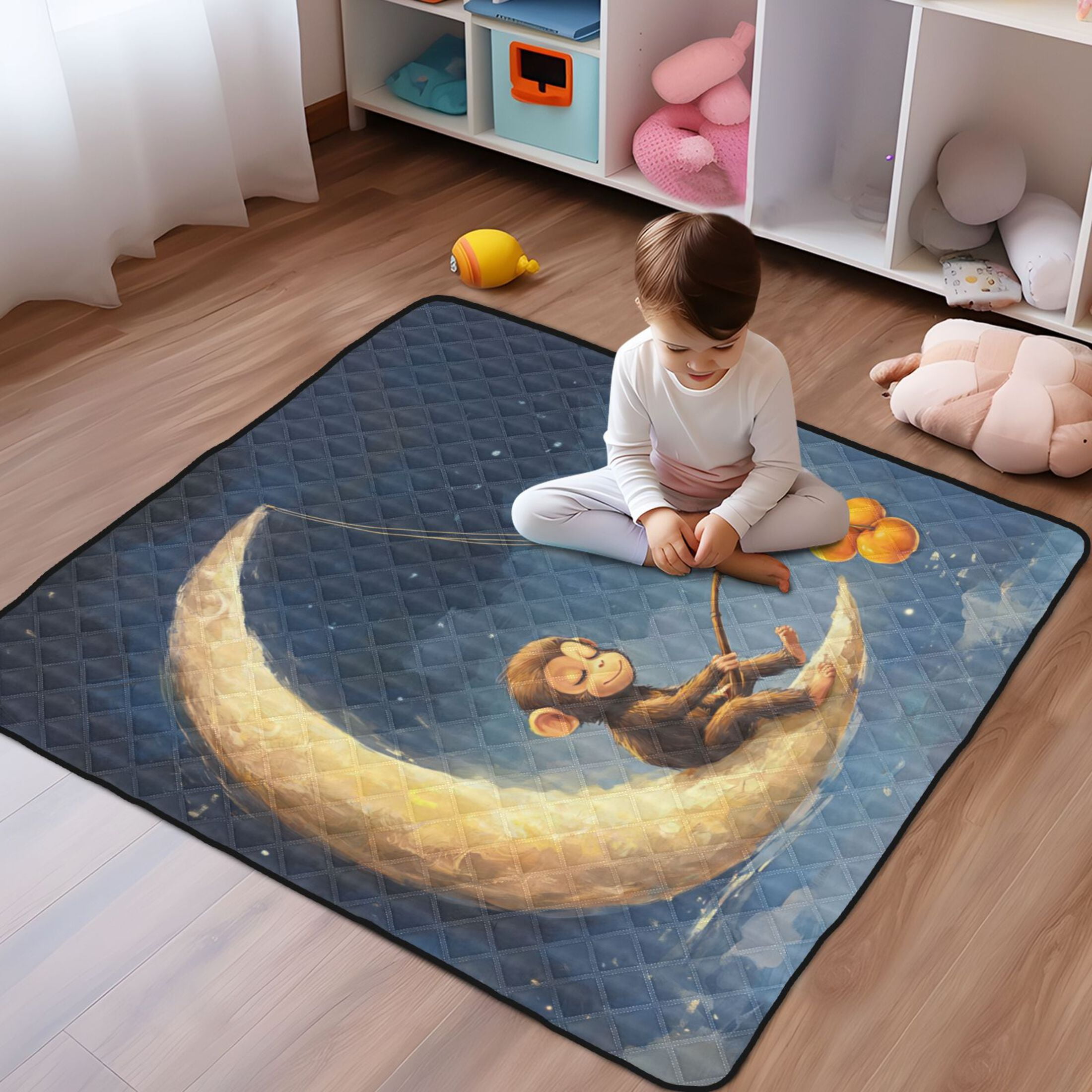 WOBOGO Cute Monkey Sitting on The Moon Baby Playmats Extra Large ...