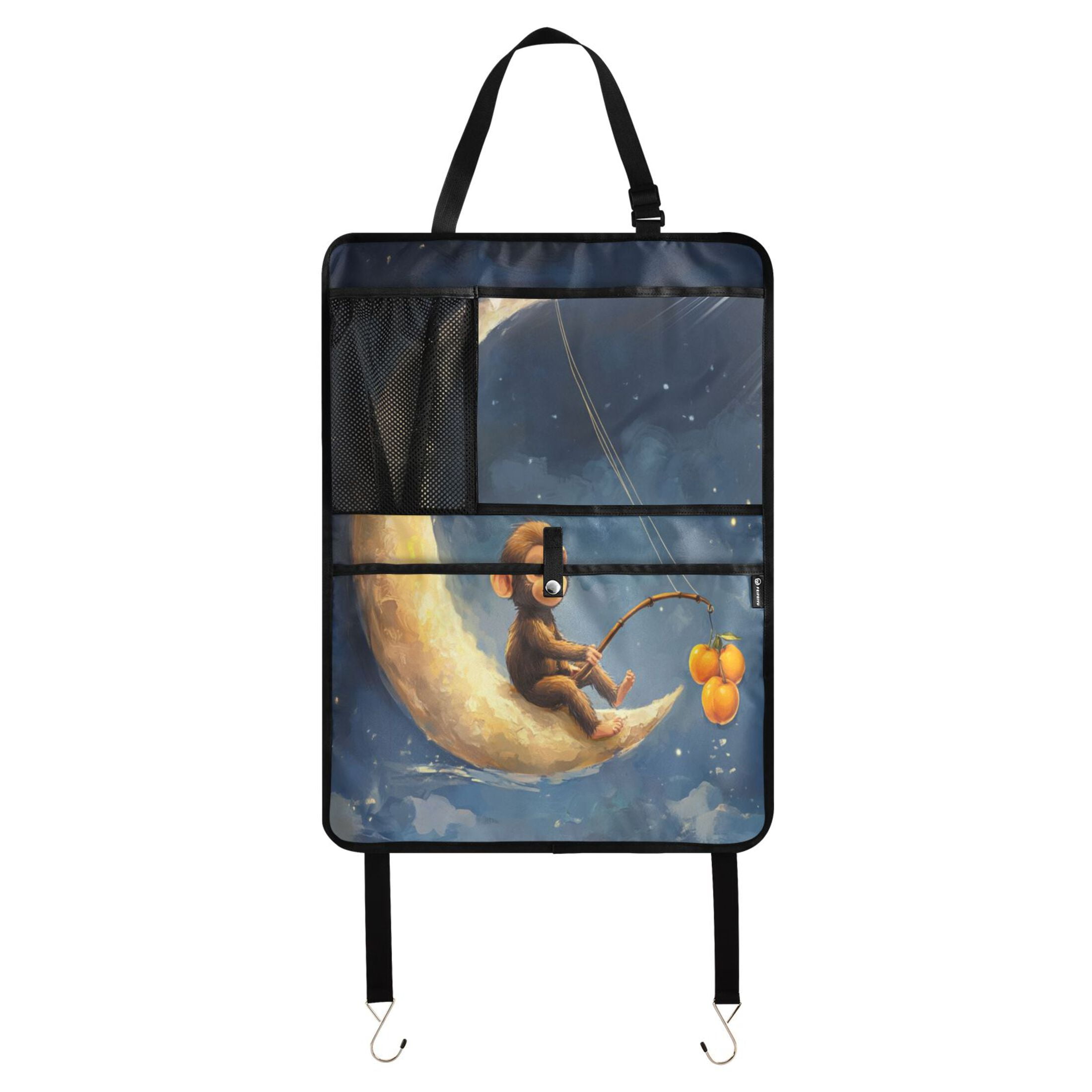 WOBOGO Cute Monkey Sitting on The Moon Backseat Car Organizer Footed ...
