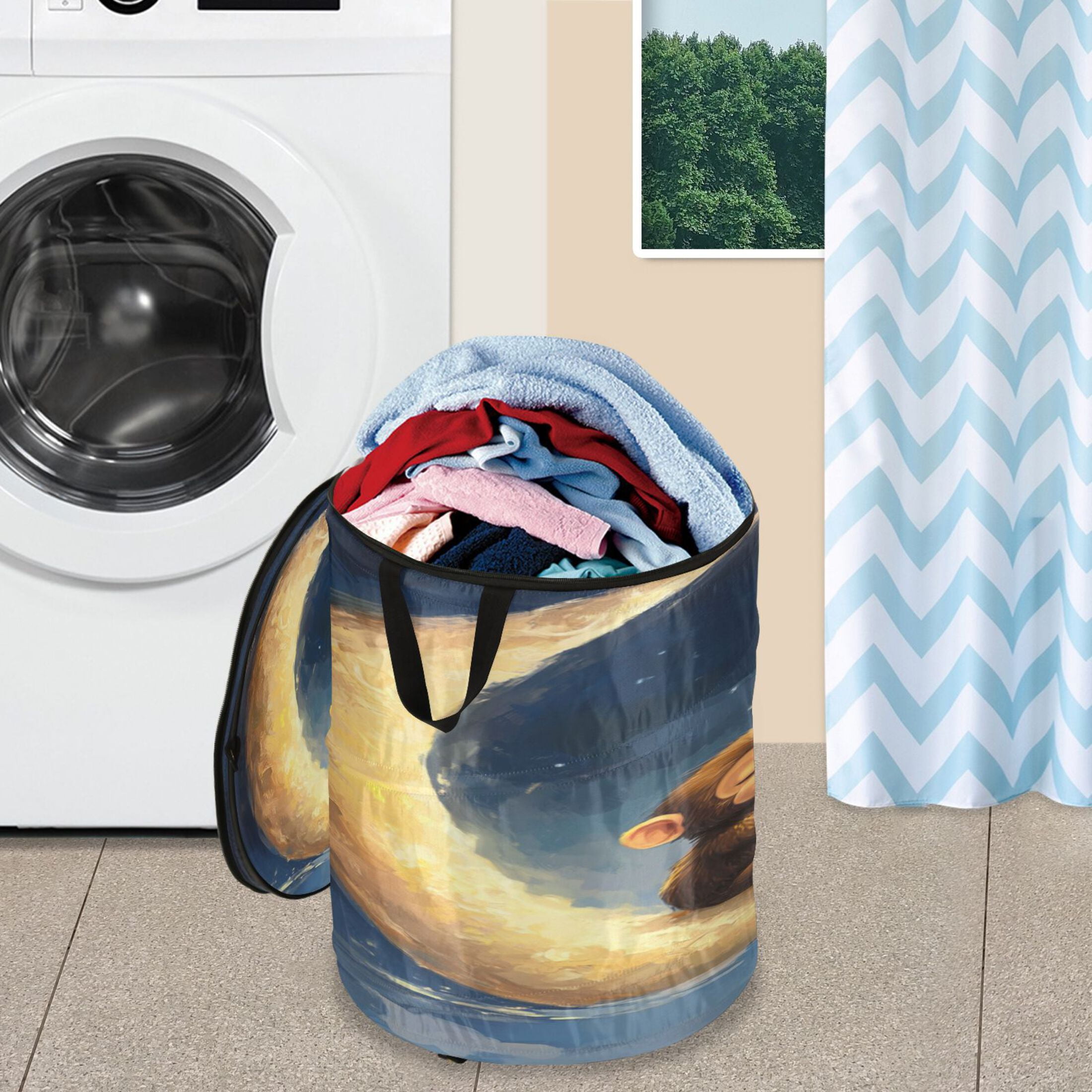 WOBOGO Cute Monkey Sitting on The Moon Foldable Laundry Baskets with ...