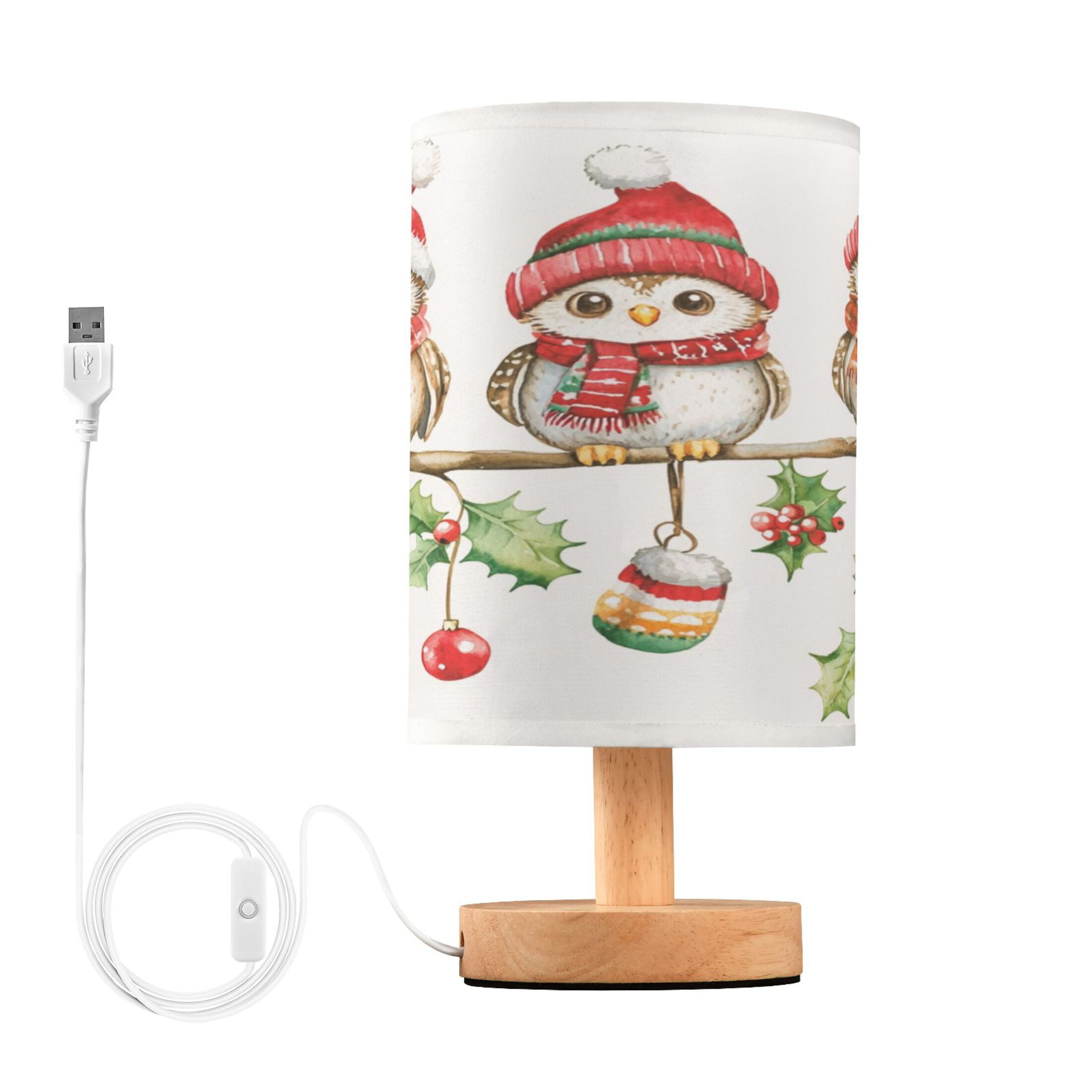 WOBOGO Cute Owls Sitting on The Tree Bedroom Table Lamp USB Power ...