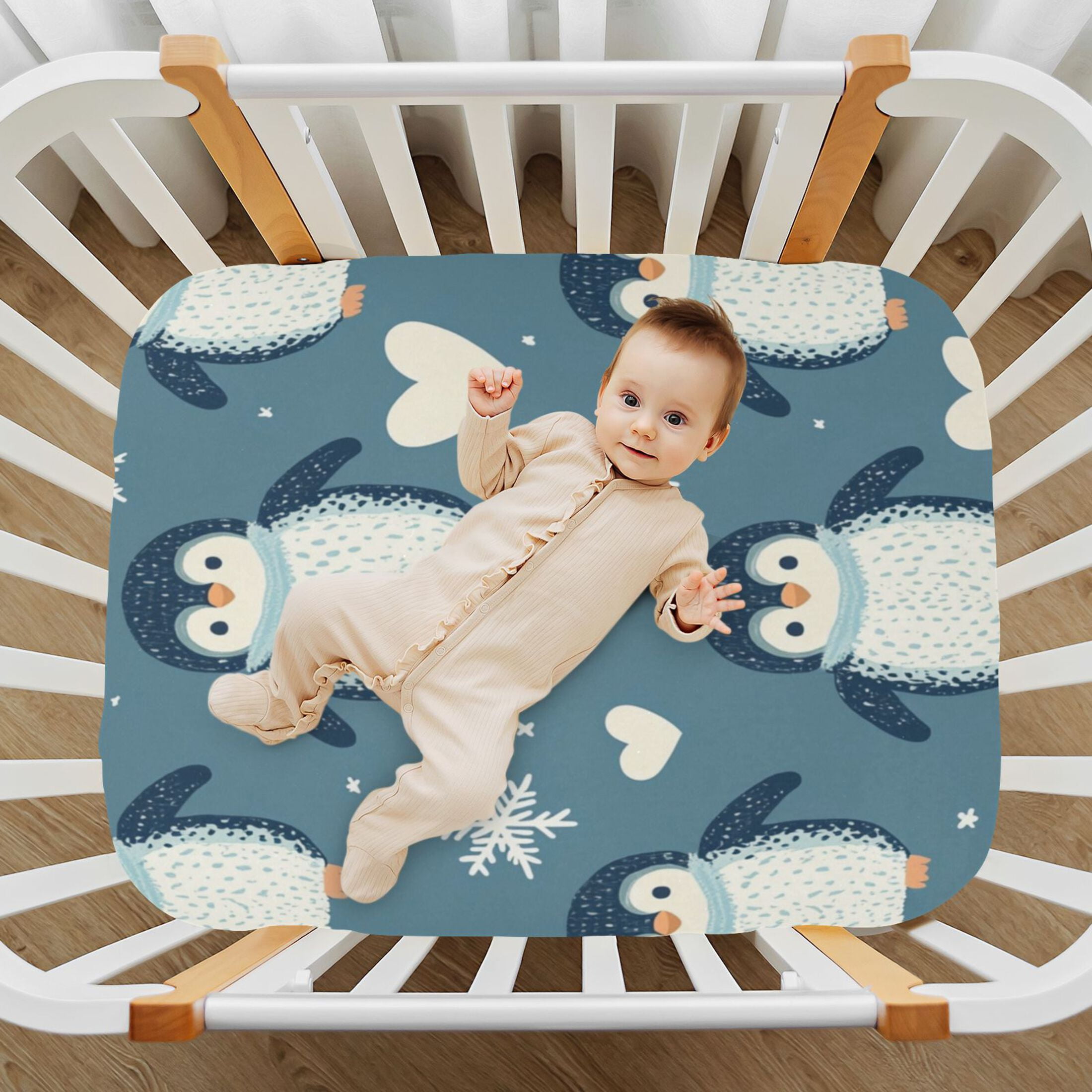 WOBOGO Cute Penguins Blue Pattern Baby Crib Sheets Super Soft ...