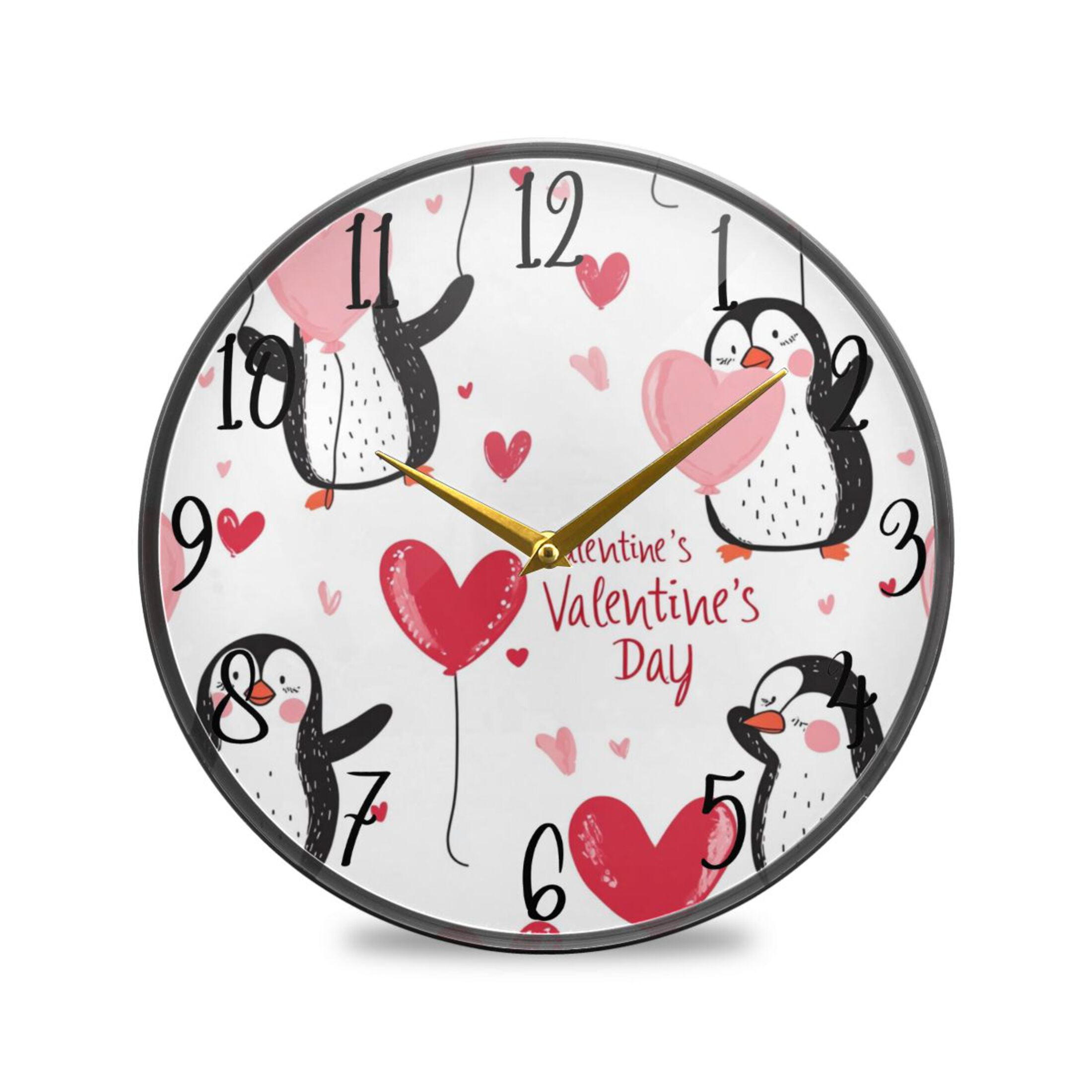 WOBOGO Cute Penguins Heart-shaped Balloons Pattern Acrylic Wall Clock ...