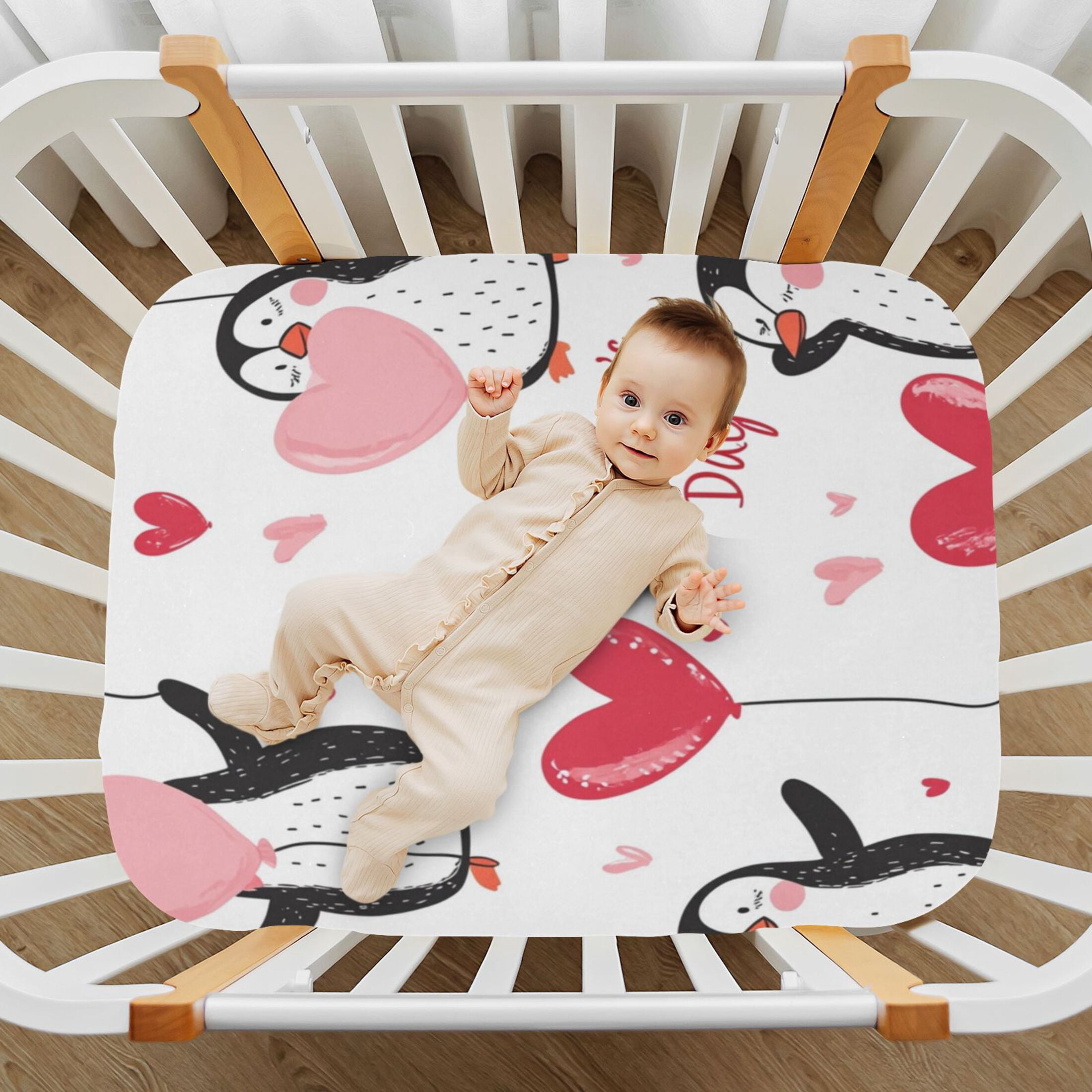 WOBOGO Cute Penguins Heart-shaped Balloons Pattern Baby Crib Sheets ...