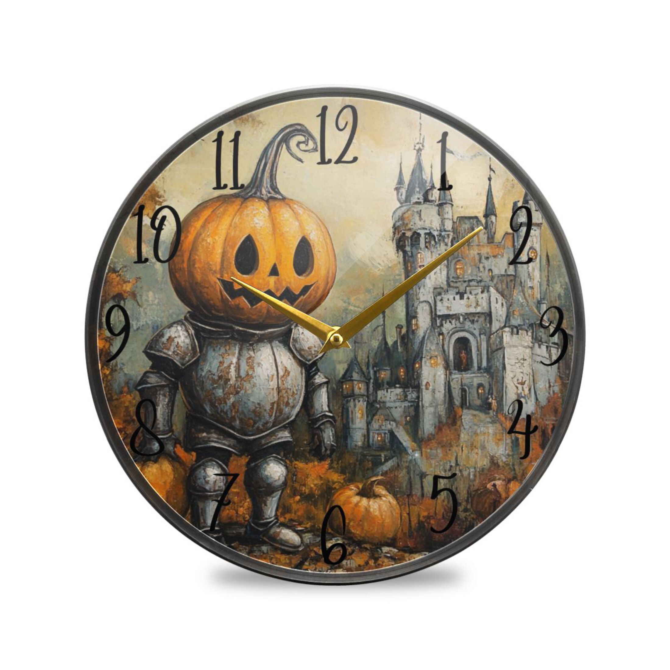 WOBOGO Cute Pumpkin Knight Acrylic Wall Clock Battery Operated 11.9in ...