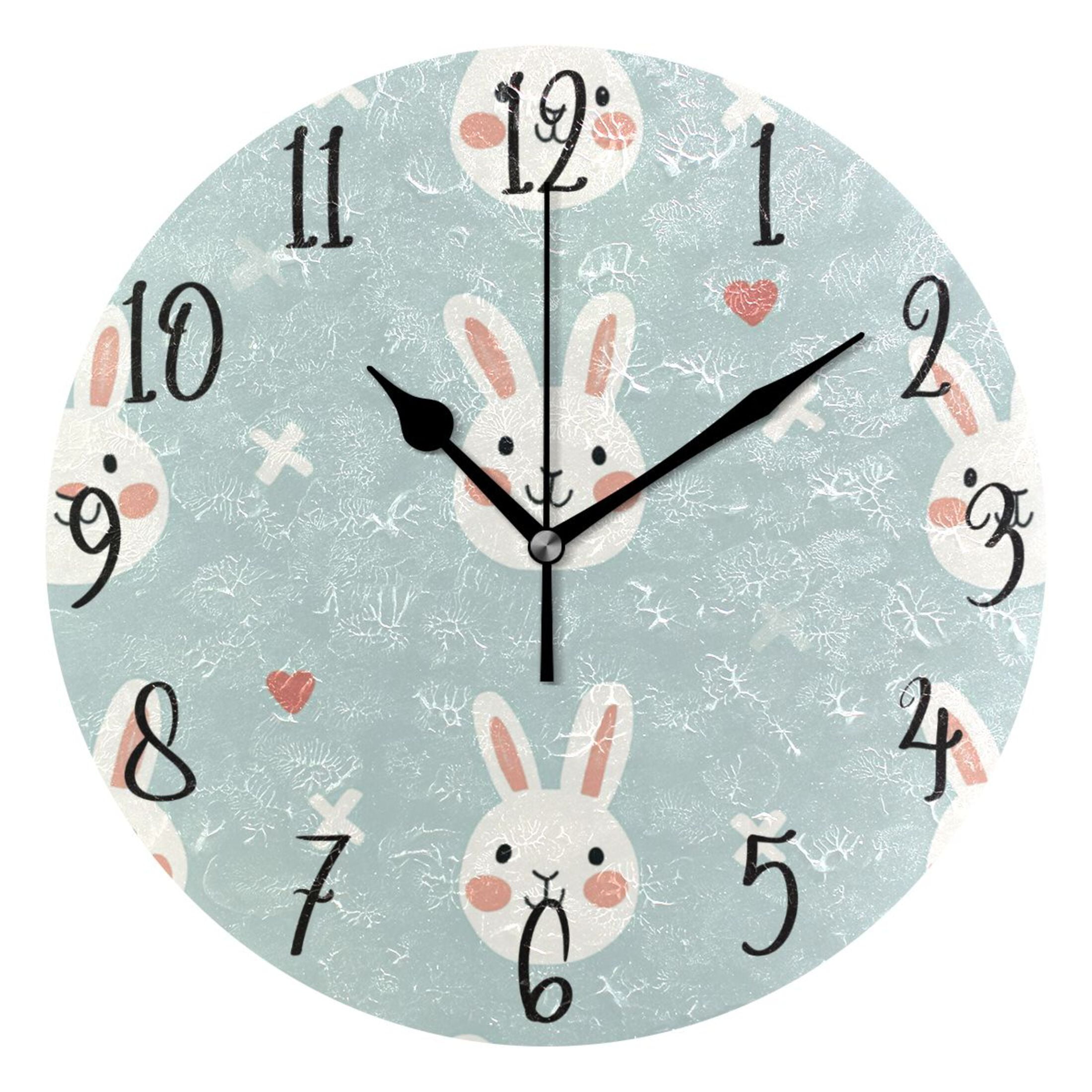 WOBOGO Cute Rabbit Face Pattern Wall Clock 10in Silent Mechanism ...