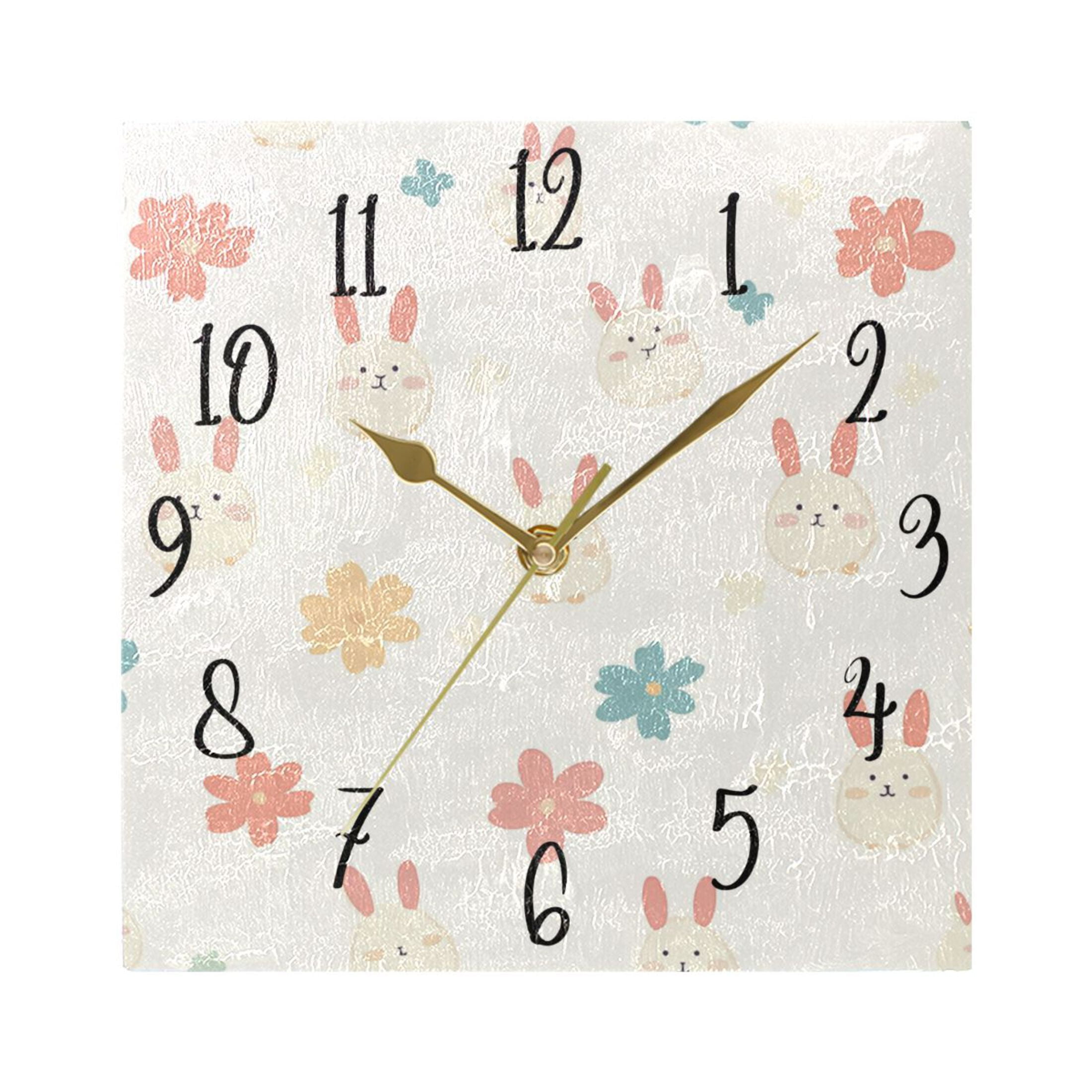 WOBOGO Cute Rabbit Pattern Wall Clock 7.78 Inch Battery Operated Silent ...