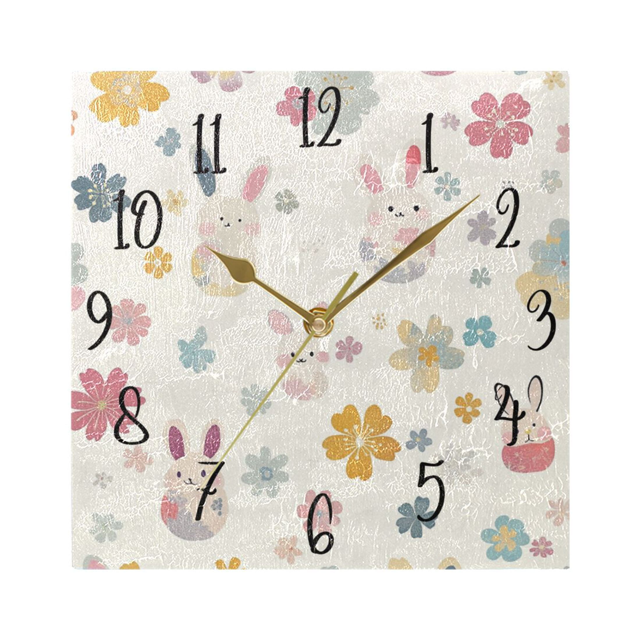 WOBOGO Cute Rabbit Pattern Wall Clock 7.78 Inch Battery Operated Silent ...
