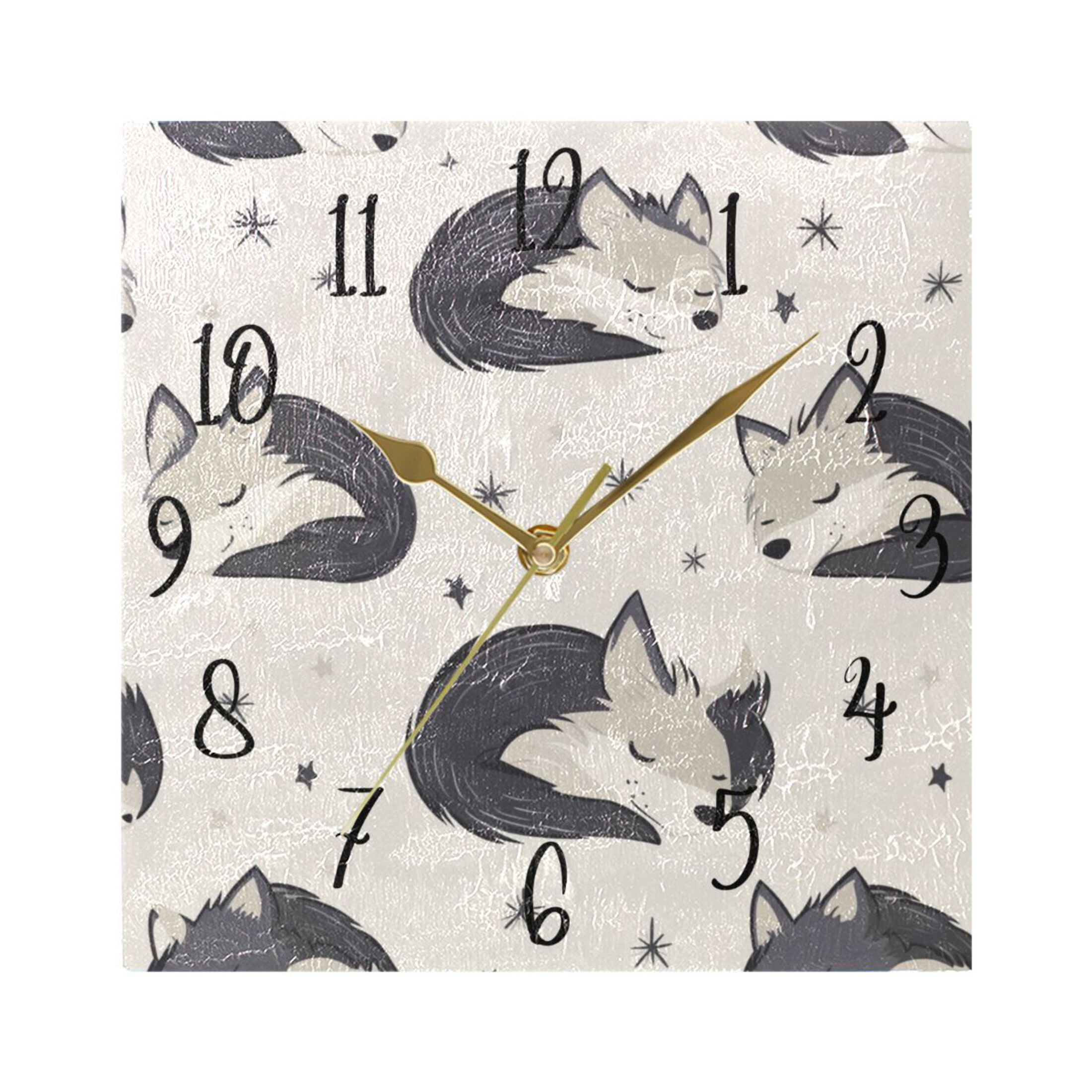 WOBOGO Cute Sleeping Wolf Wall Clock 7.78 Inch Battery Operated Silent ...